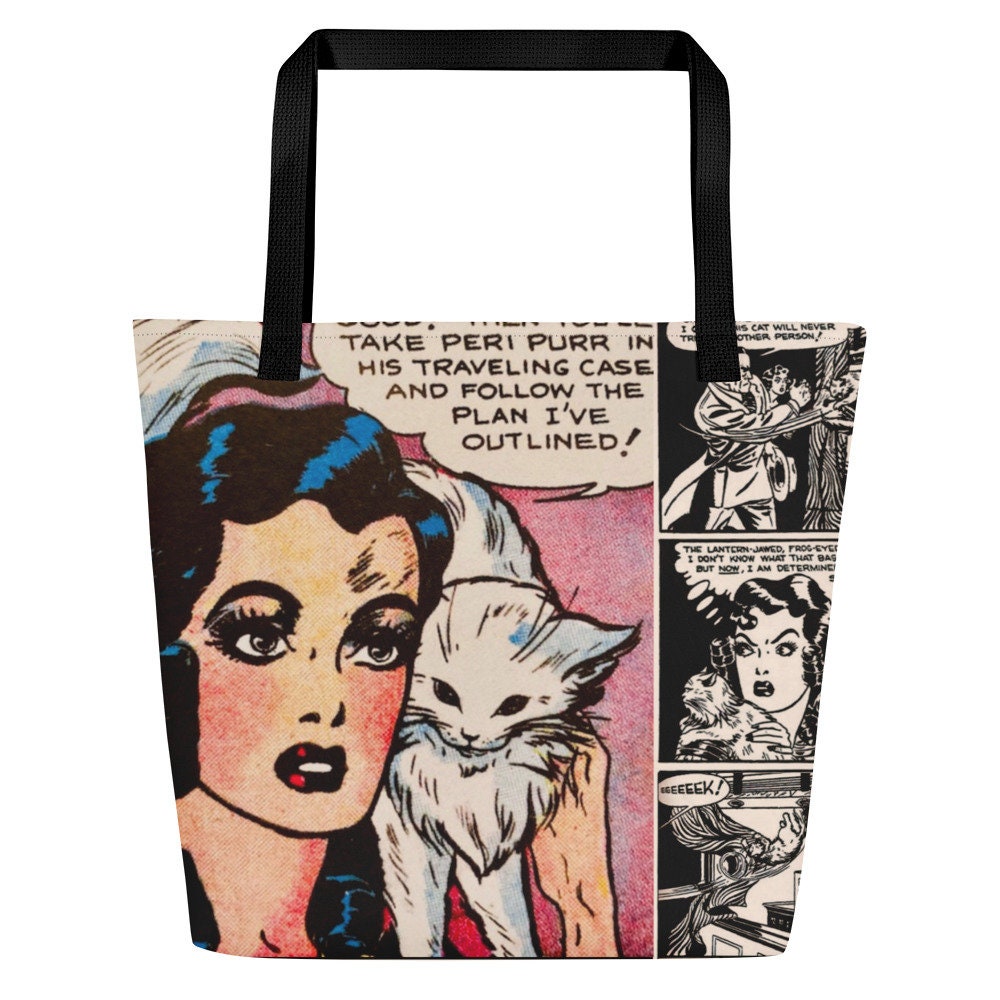 LARGE TOTE BAG With Pocket Miss Fury Perfect Gift for Vintage - Etsy