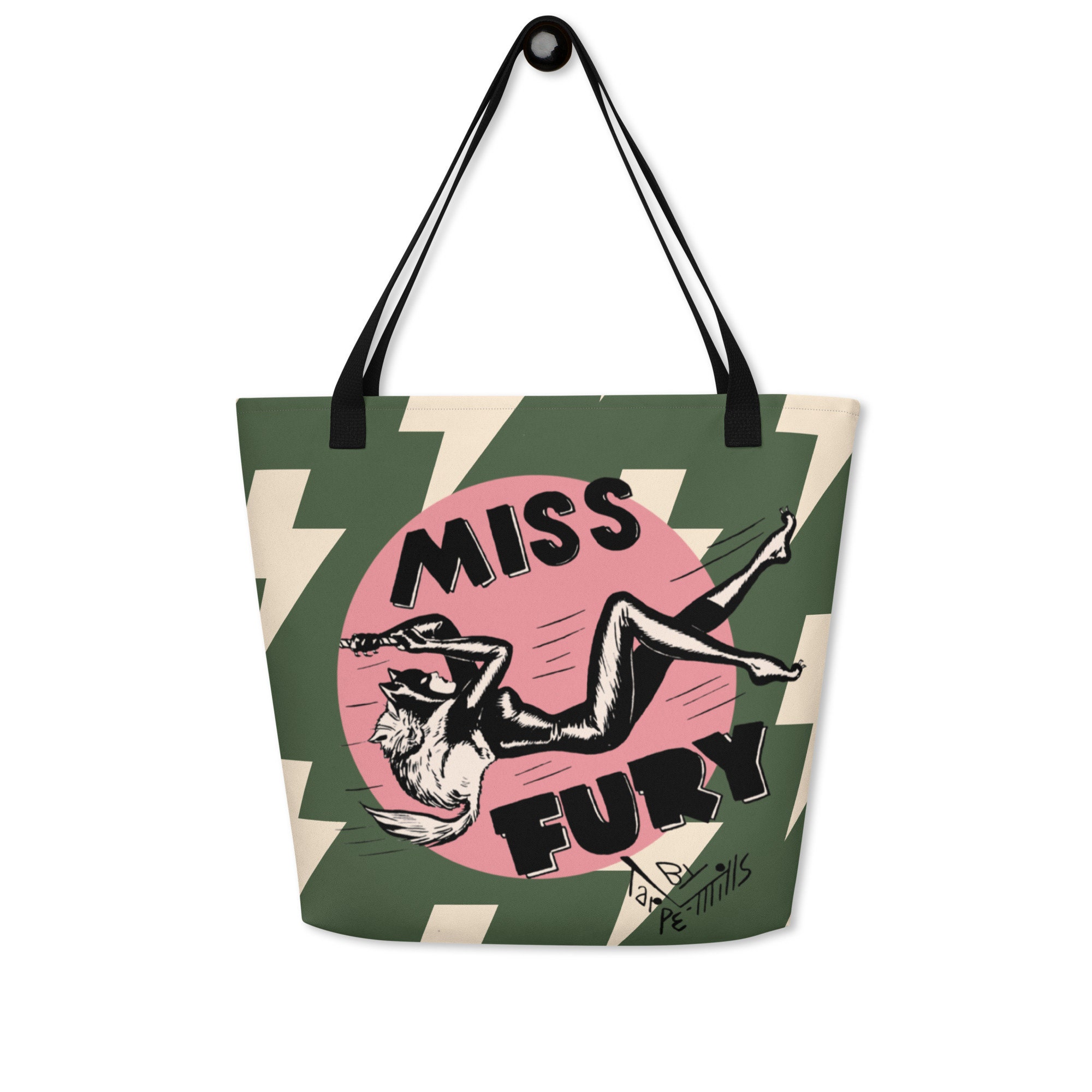 LARGE TOTE BAG With Pocket Miss Fury Perfect Gift for Vintage - Etsy