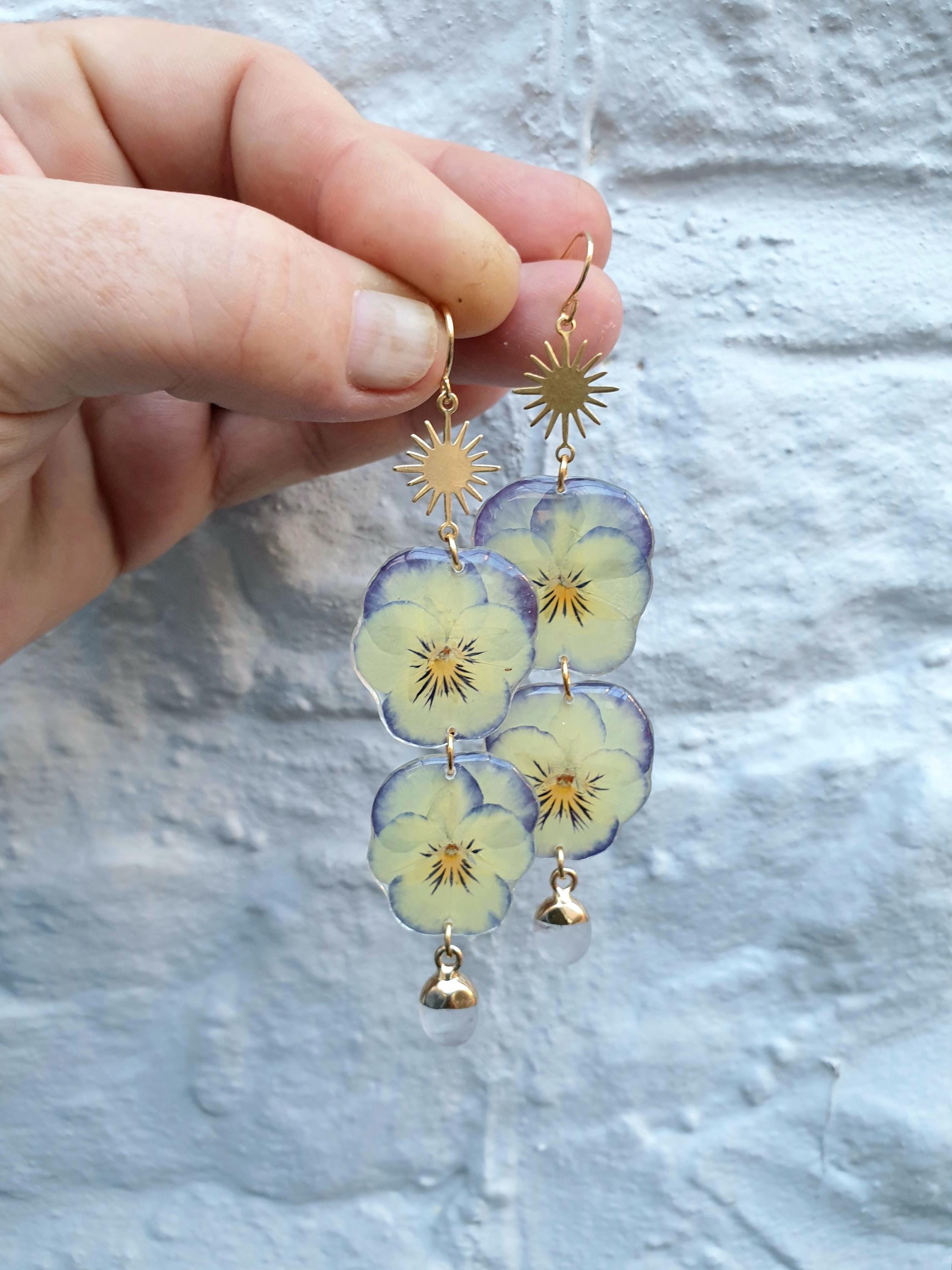 Viola Double Deckers With Brass Sun Connectors & Quartz Charms on 14k ...