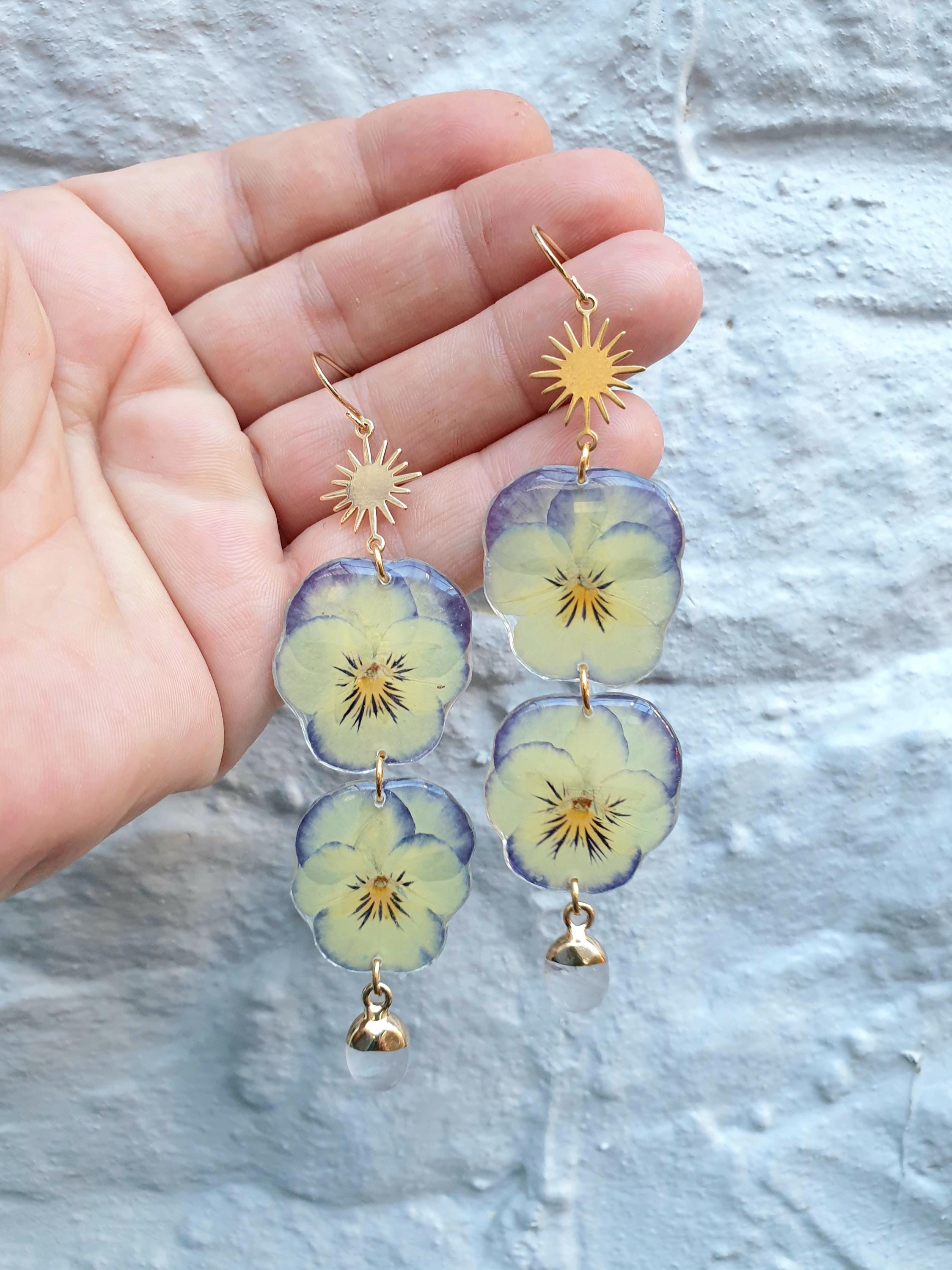 Viola Double Deckers With Brass Sun Connectors & Quartz Charms on 14k ...