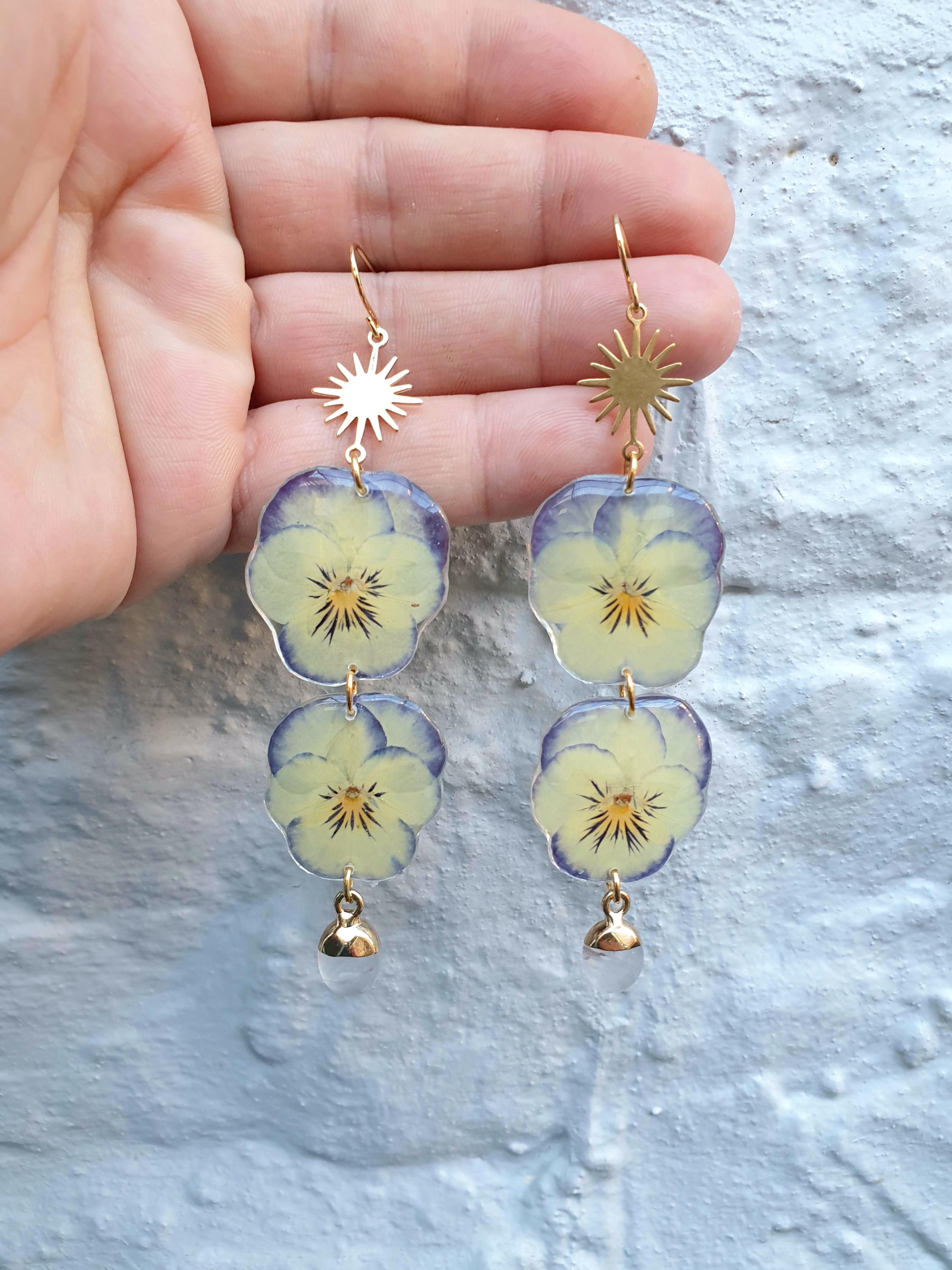 Viola Double Deckers With Brass Sun Connectors & Quartz Charms on 14k ...