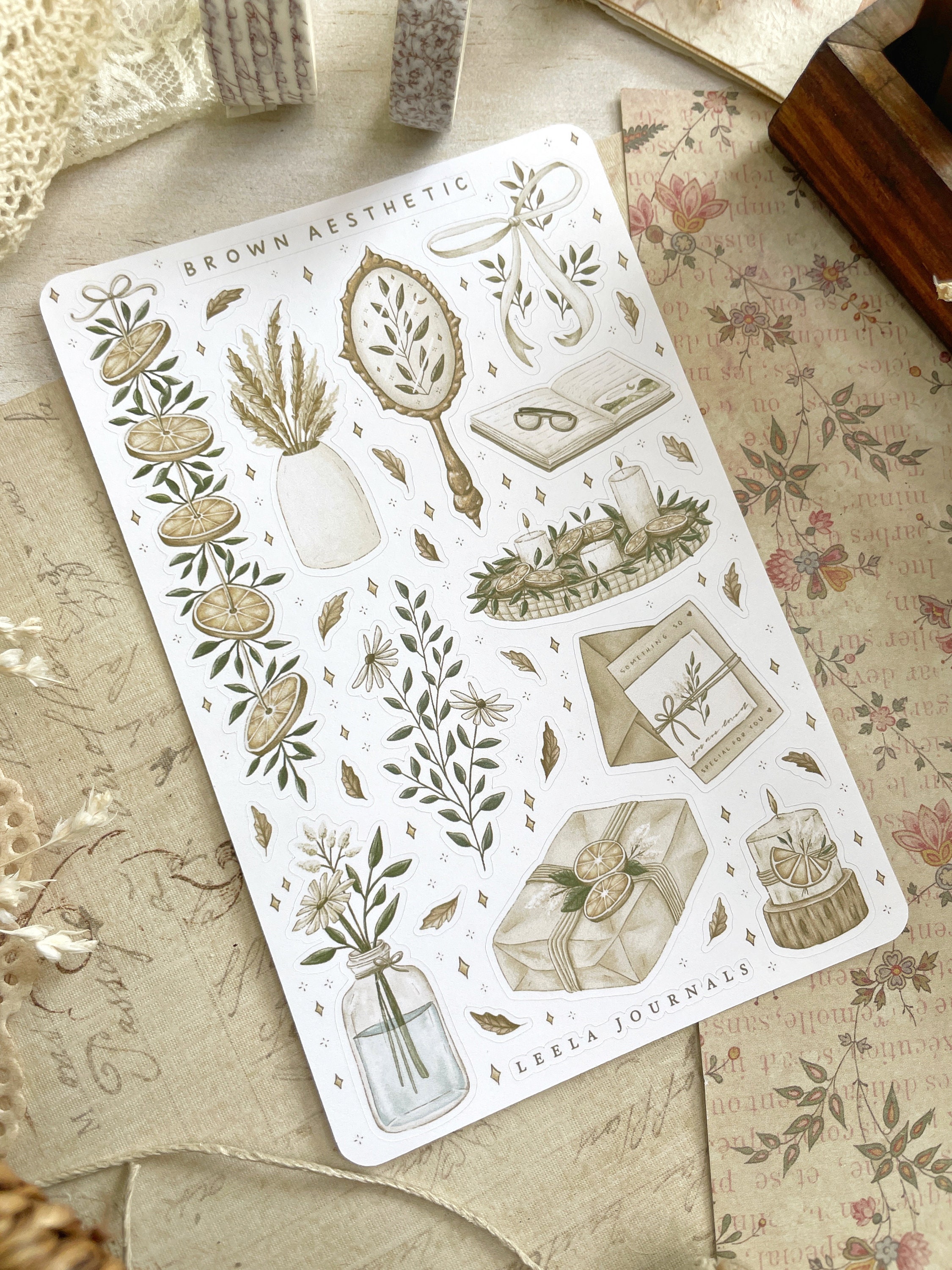 Brown Aesthetic Sticker Sheet Bujo Stickers Bullet Journal | Etsy