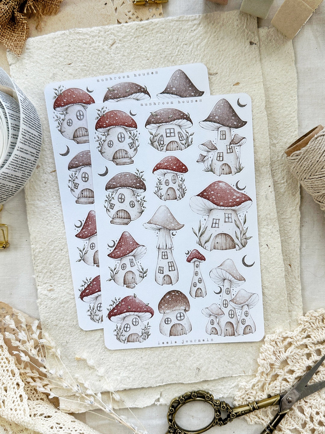 Mushroom Houses Sticker Sheet, Bujo Stickers, Bullet Journal Stickers ...