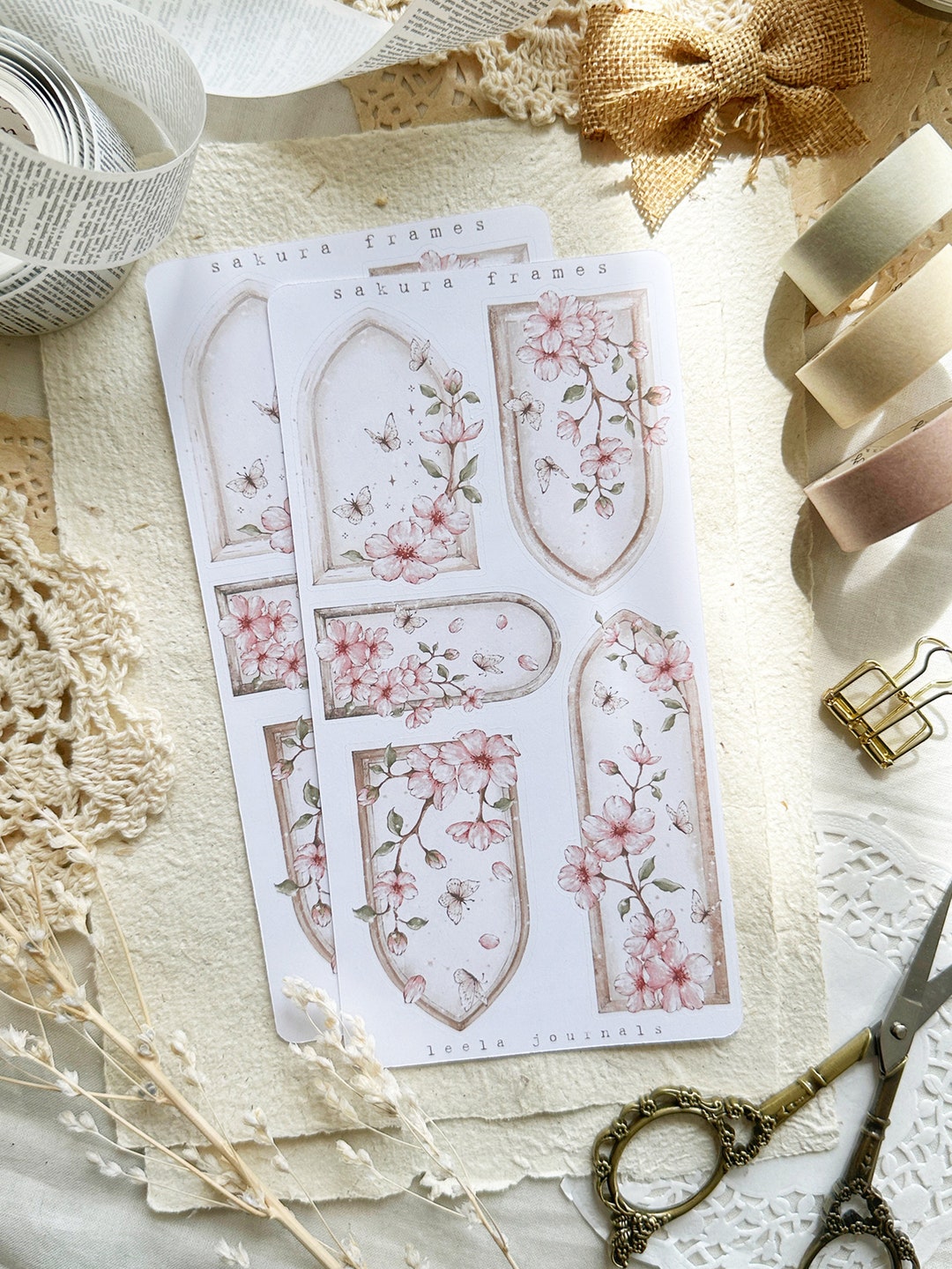 Sakura Frames Sticker Sheet, Bullet Journal Stickers, Decorative, Junk ...