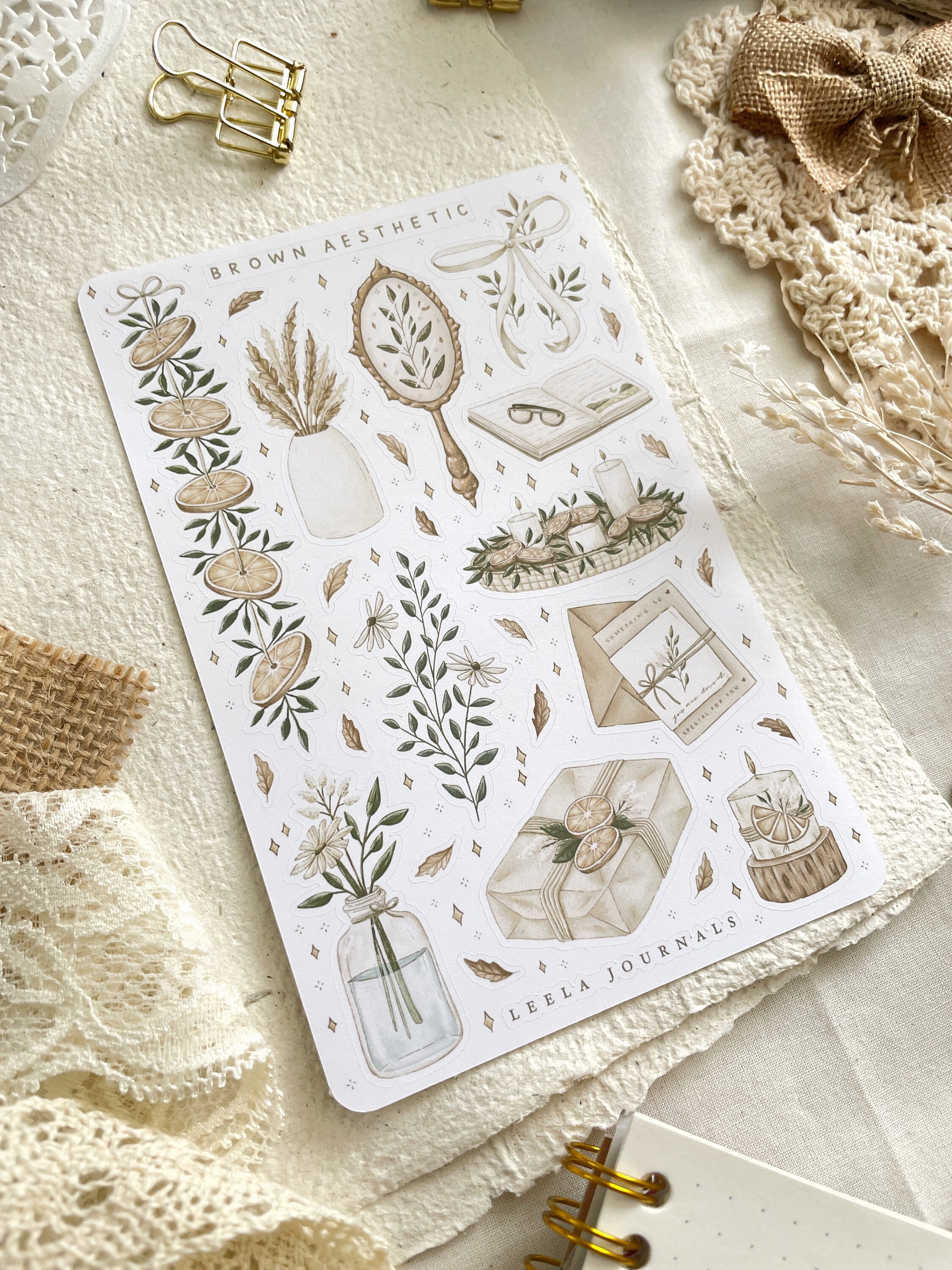 Brown Aesthetic Sticker Sheet Bujo Stickers Bullet Journal - Etsy