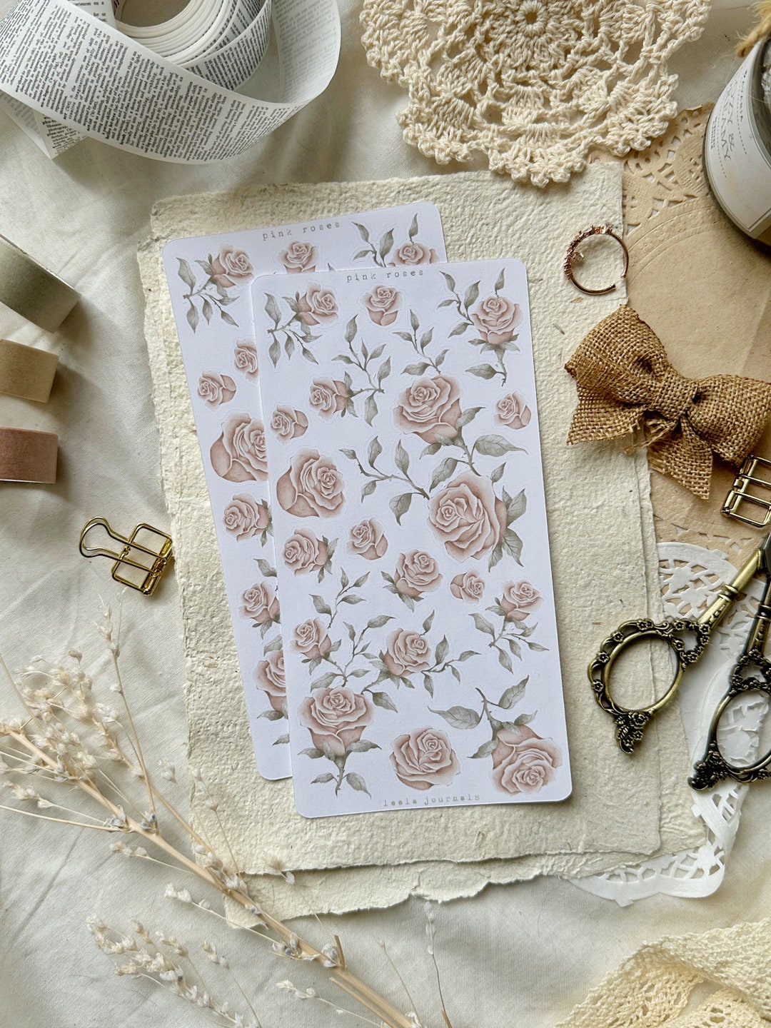 Pink Roses Sticker Sheet, Bujo Stickers, Bullet Journal Stickers ...