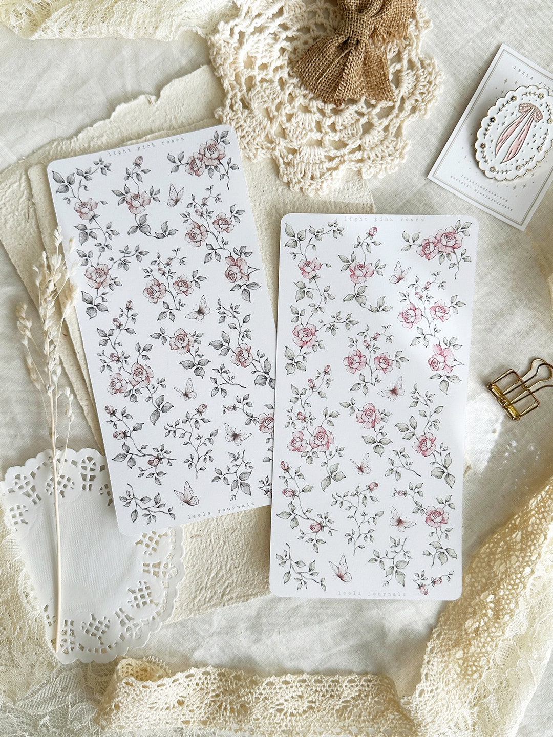 Light Pink & Peach Roses Sticker Sheet, Bujo Stickers, Bullet Journal ...