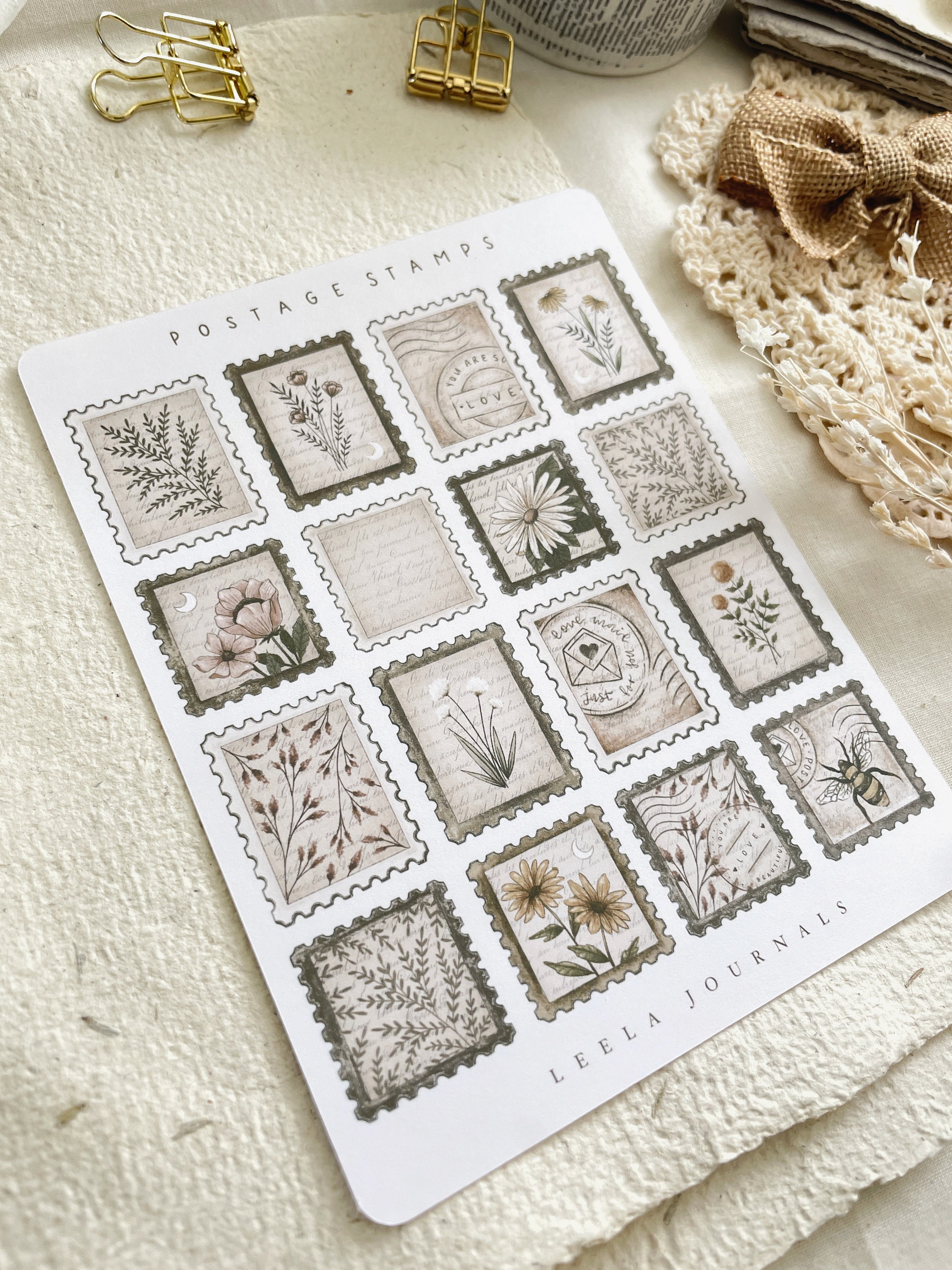 Vintage Postage Stamps Sticker Sheet Bujo Stickers Bullet - Etsy