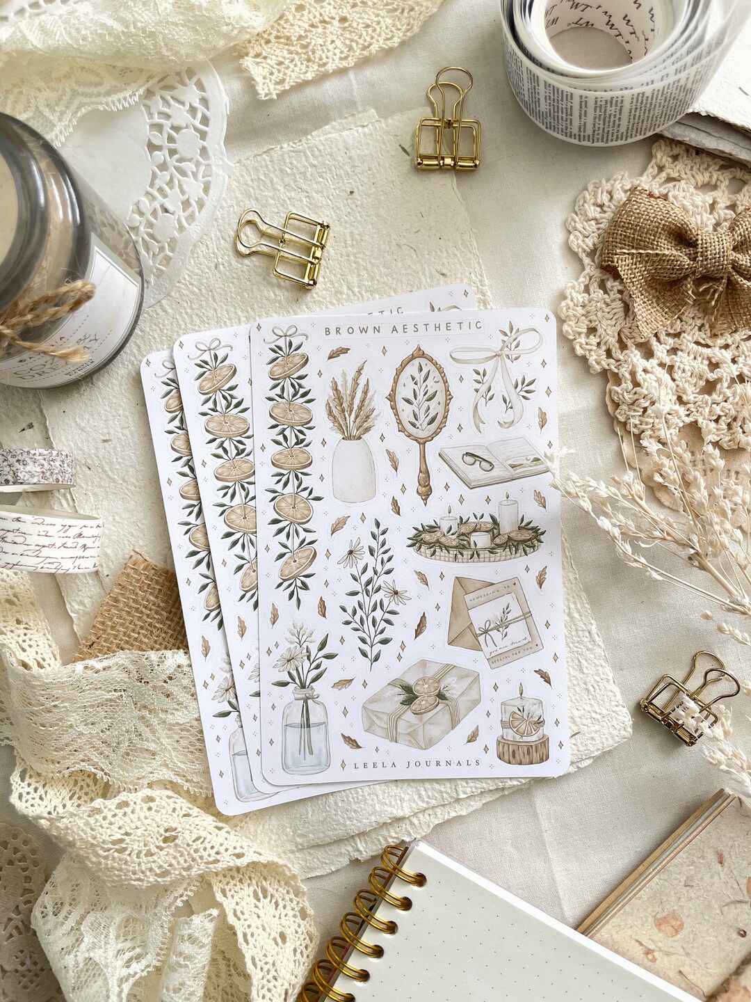 Brown Aesthetic Sticker Sheet , Bujo Stickers, Bullet Journal Stickers ...