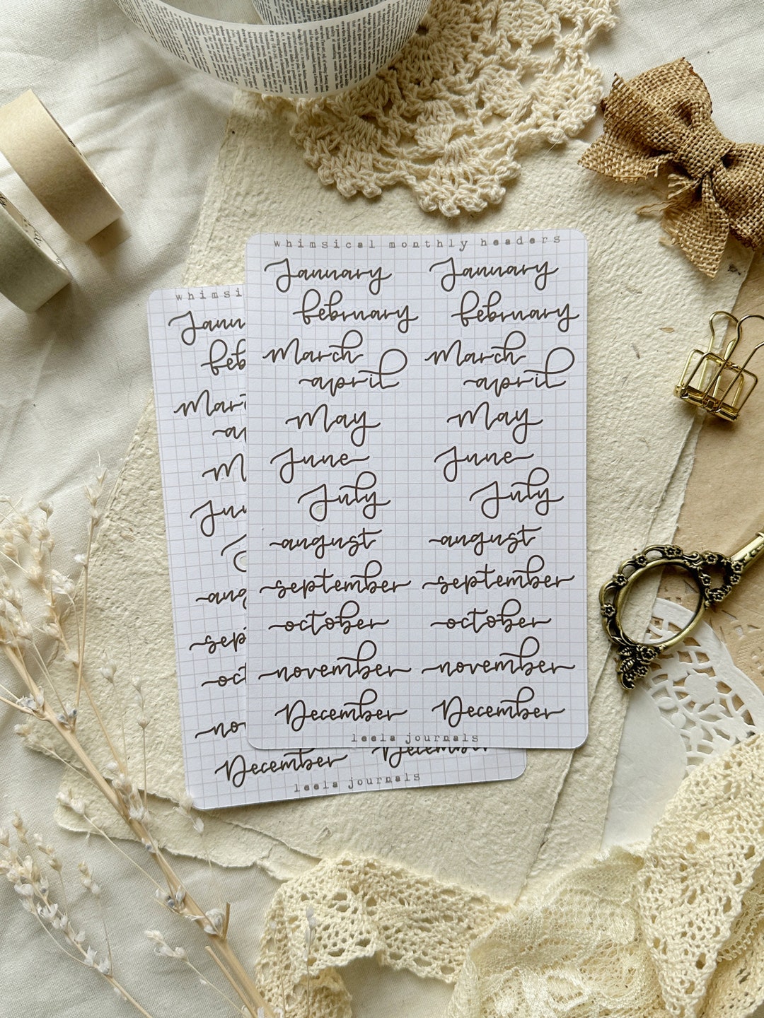 Whimsical Monthly Headers Sticker Sheet, Bullet Journal Stickers ...