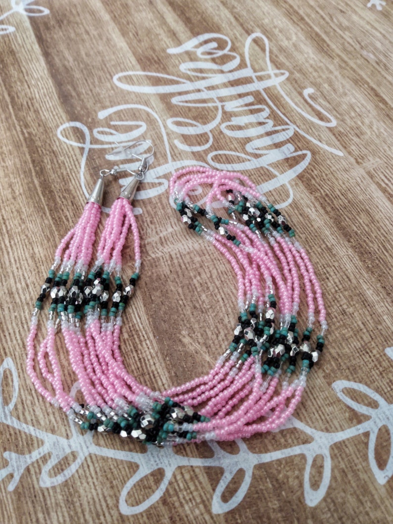 Pink Native American Beaded Tassel Earrings - Etsy