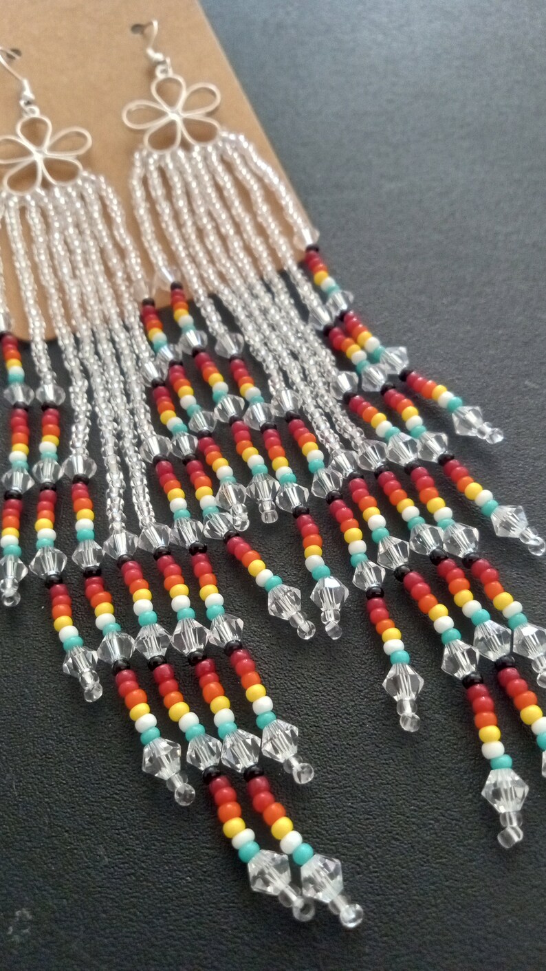 Native American Beaded Flower Fringe Earrings - Etsy