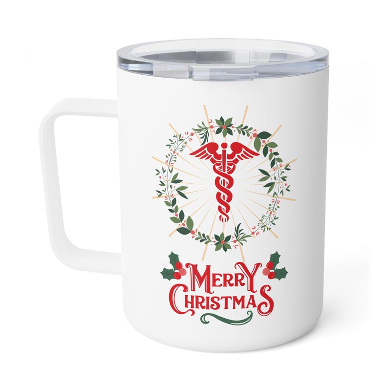 Medical Caduceus Merry Christmas Insulated Coffee Mug, Gift for Medic ...