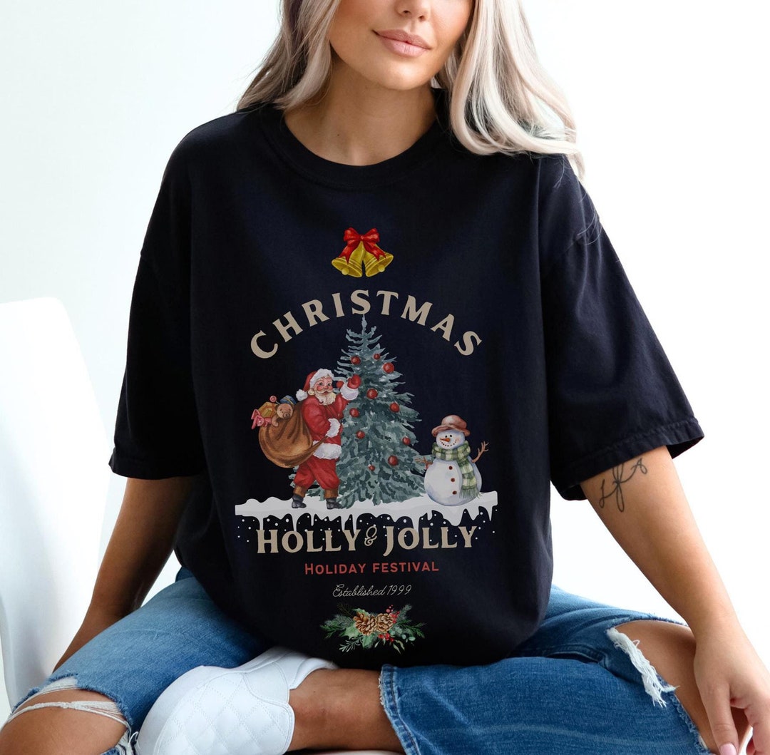 Vintage Santa Claus Holly Jolly Christmas T-shirt, Festive Retro Xmas ...