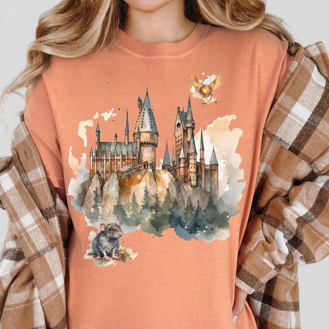 Wizard School Castle Watercolor Art Oversized T-shirt, Magical Art ...