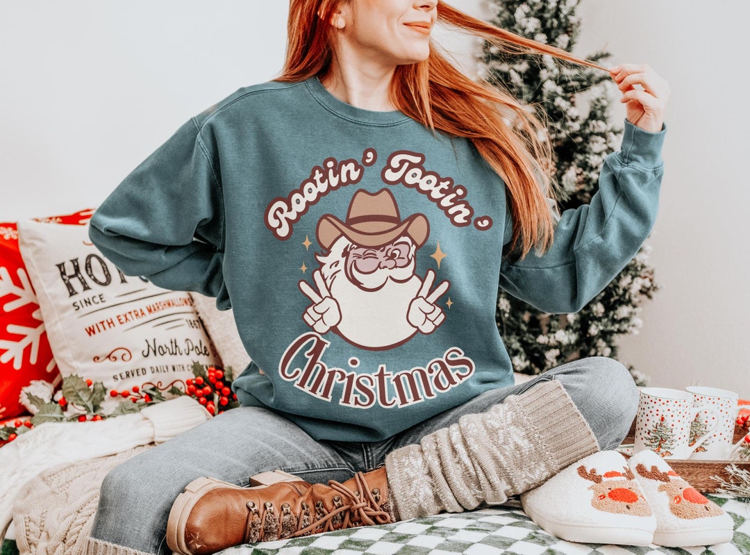Rootin Tootin Christmas Cowboy Santa Sweatshirt, Ugly Sweater Gift ...