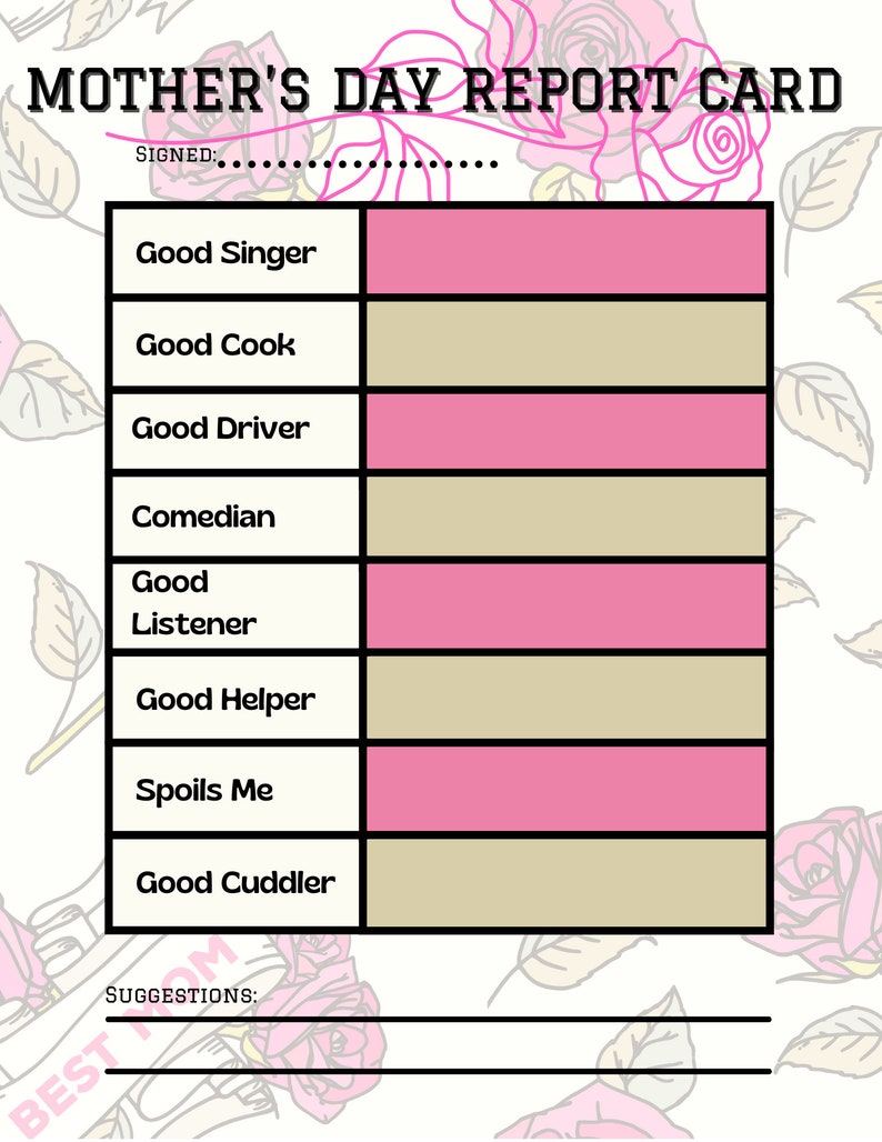 Mother's Day Mom Report Card Funny Humor Birthday Kids - Etsy