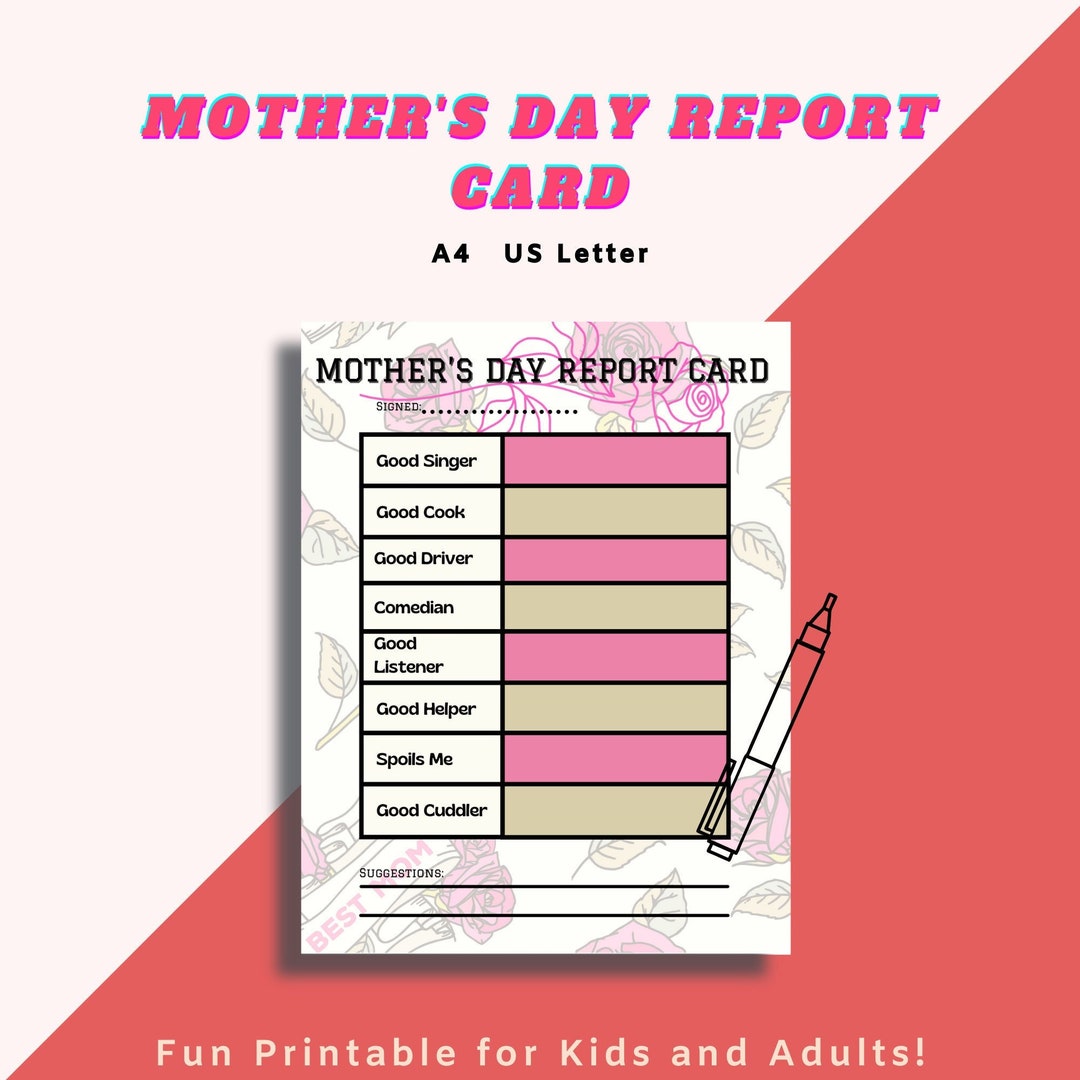 Mother's Day Mom Report Card Funny Humor Birthday Kids - Etsy