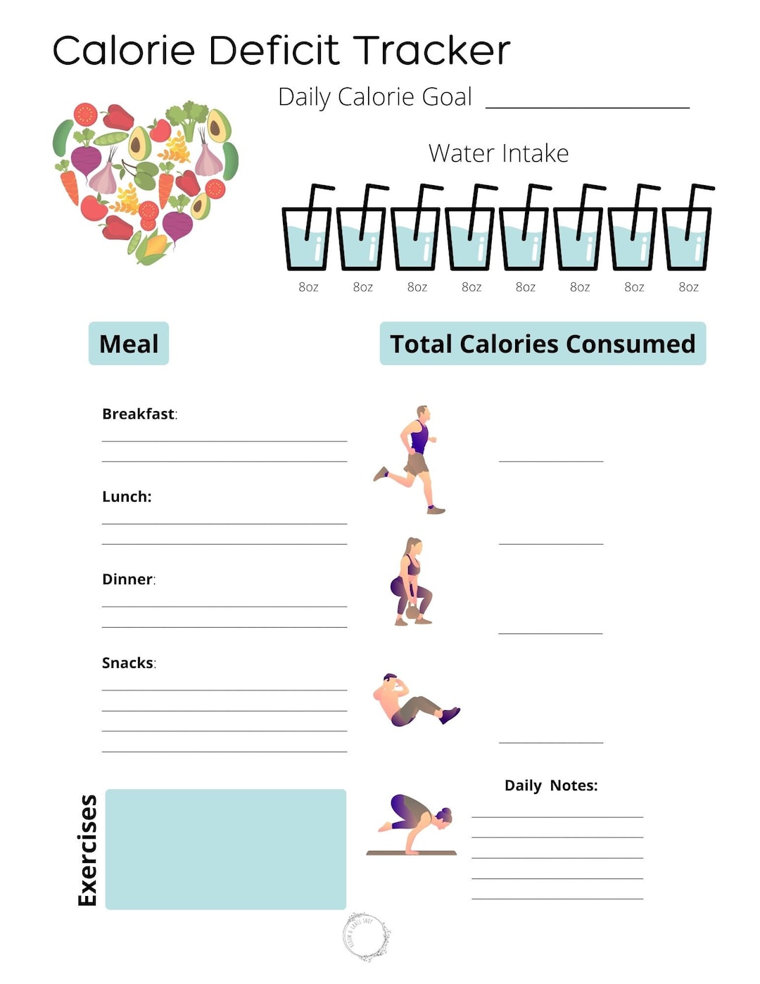 Calorie Deficit Tracker Goal Tracker Weight Loss Health Tracker Water ...