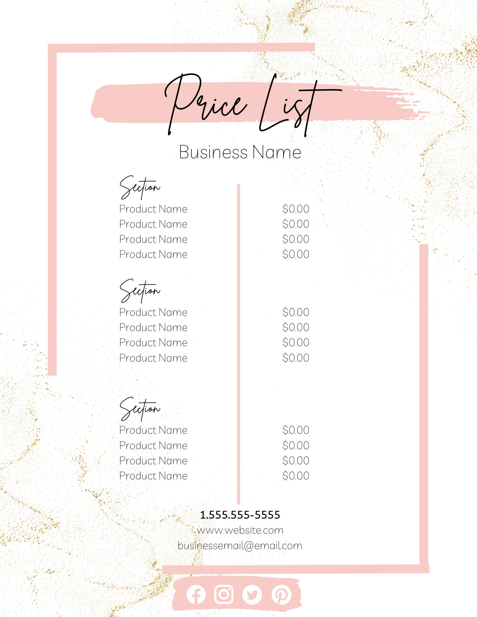 Price List Template, Makeup, Spa, Photography, Hair, Bakery, Business ...