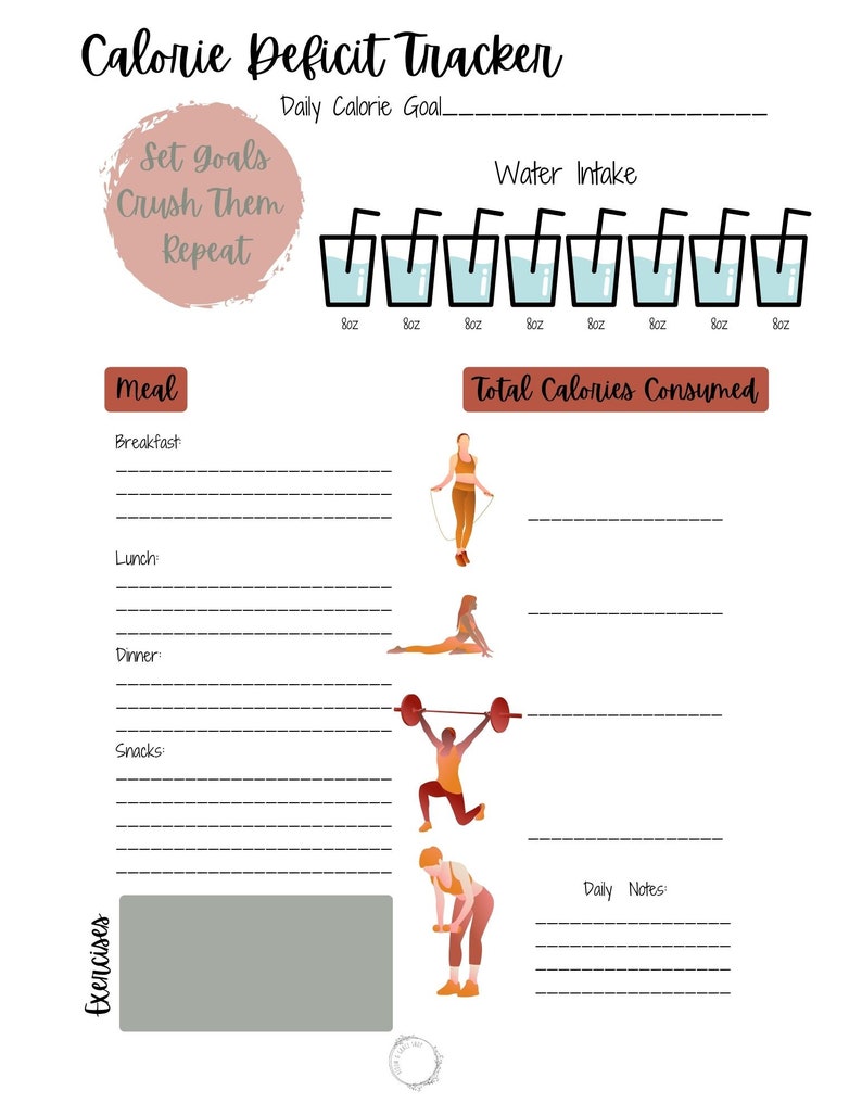 Calorie Deficit Tracker Goal Tracker Weight Loss Health Tracker Water ...