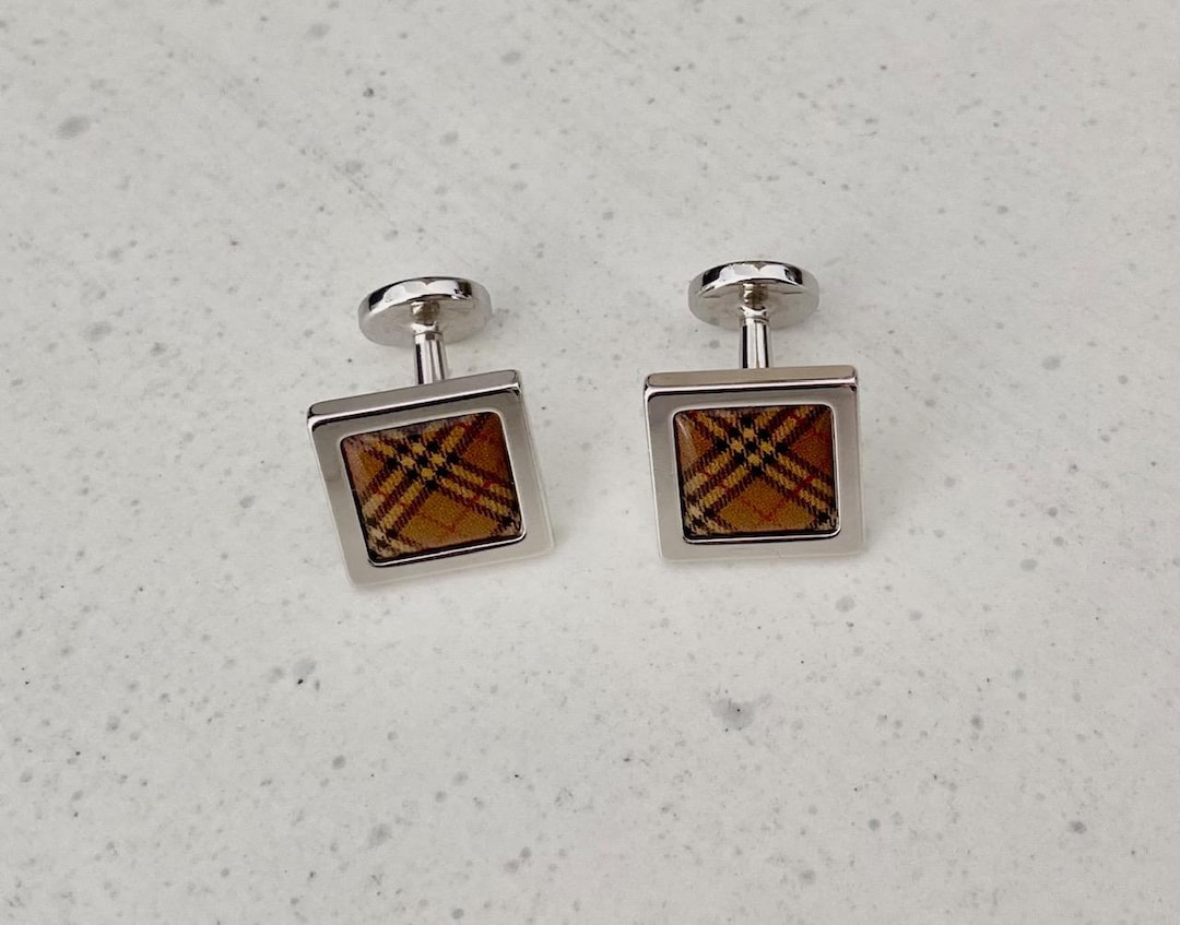 Burberry Classic Square Cufflinks, Authentic Nova Check Plaid, Silver ...