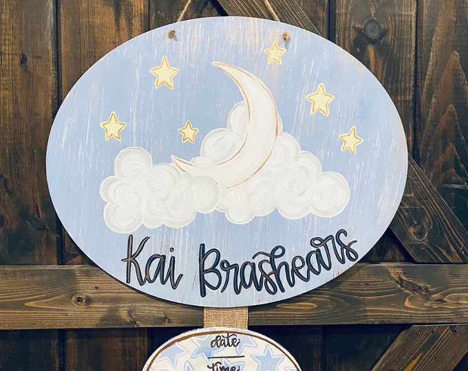 CUSTOMIZED, Moon, Stars, Baby Girl, Baby Boy, Hospital Door Hanger ...