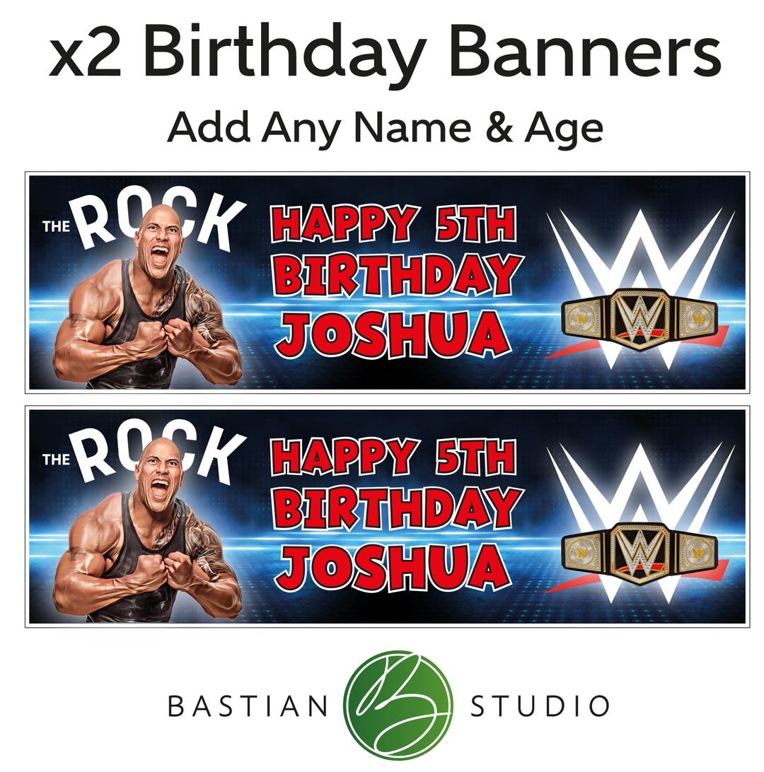 Set of 2 X the Rock Personalised WWE Wrestling Birthday Banners ...