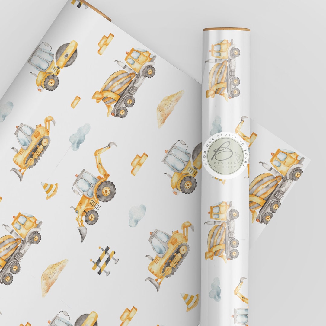 Children's Watercolour Construction Vehicles Wrapping Paper Perfect for ...