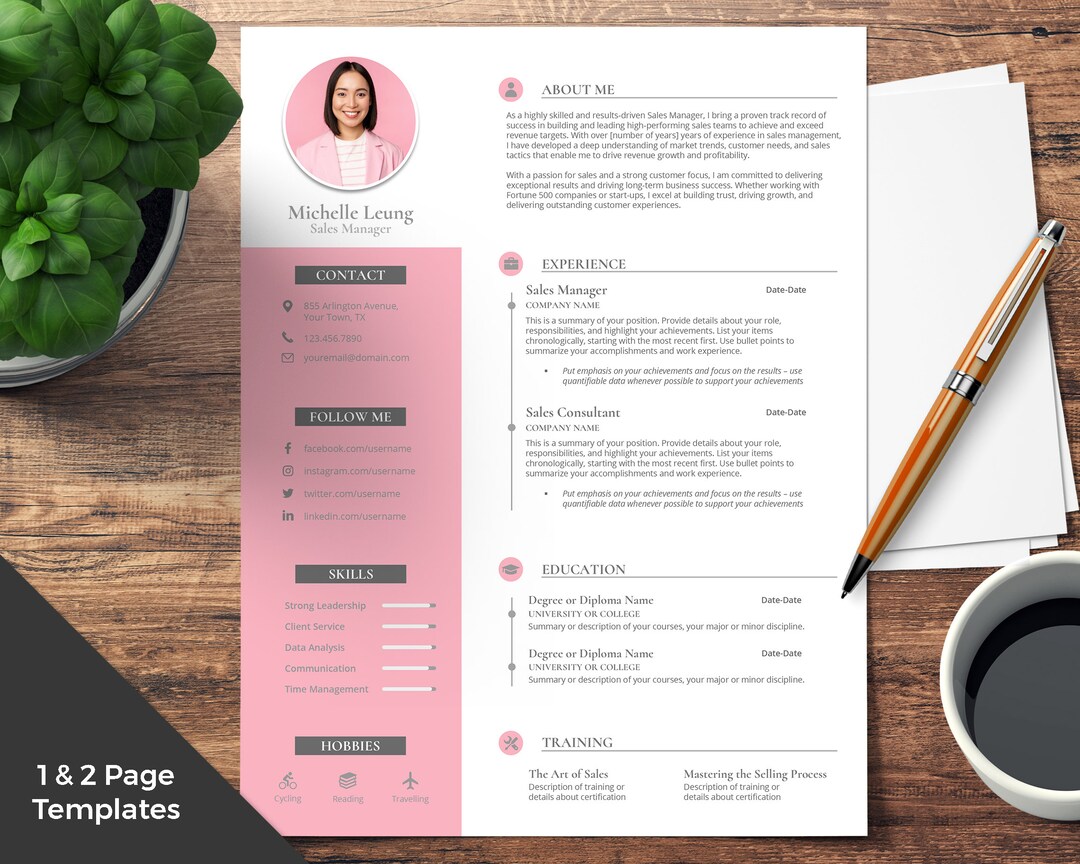 Resume CV Template With Photo, Professional Resume Template for Word ...