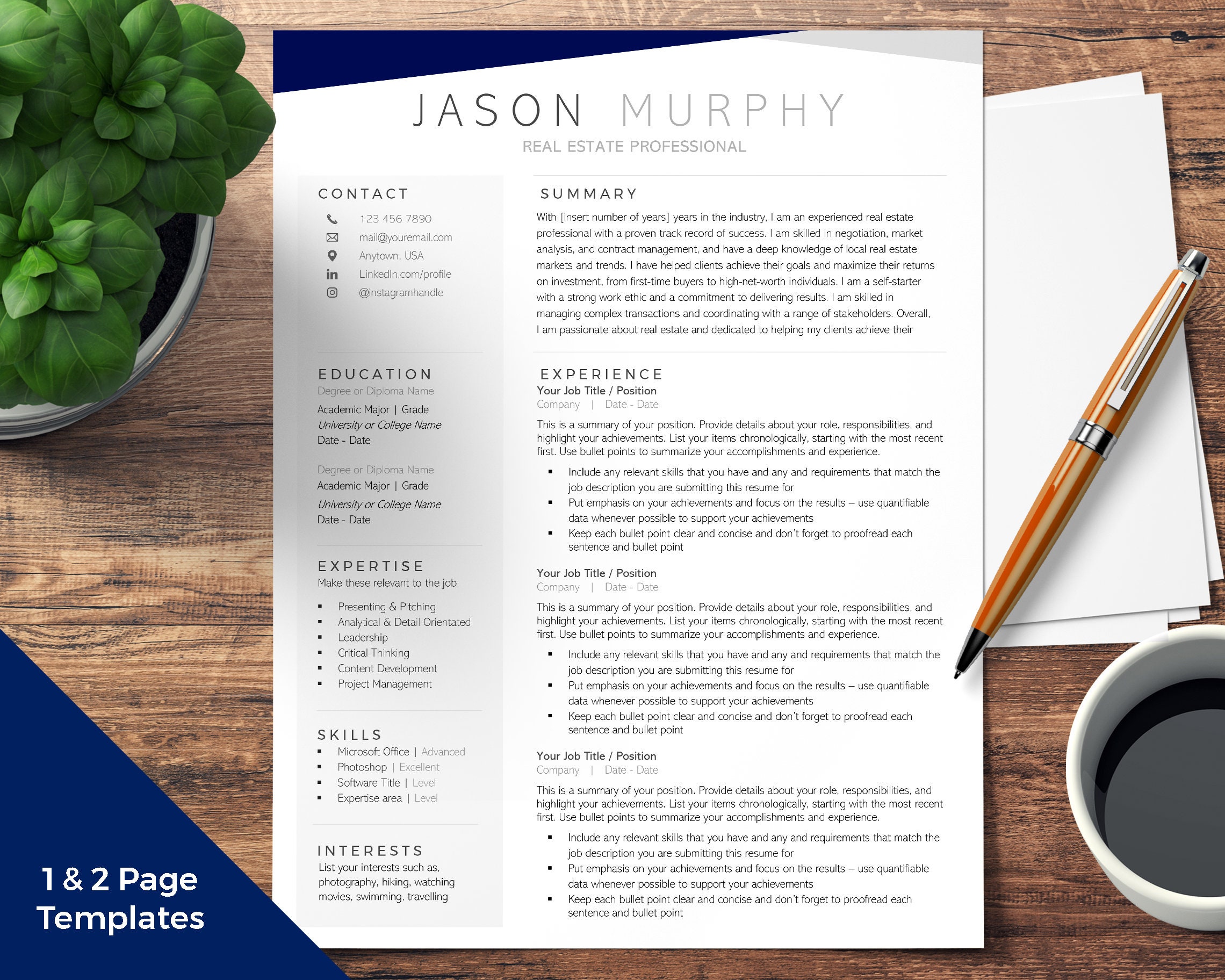 Resume Template Word, Professional CV Template, 2 Page Resume, Clean CV ...