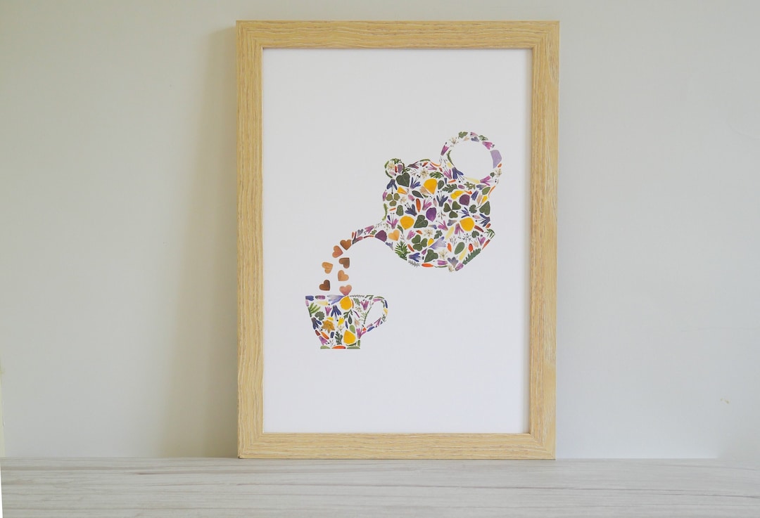 Pressed Flower Teapot Print: Floral Kitchen Art, Tea Lover Gift - Etsy