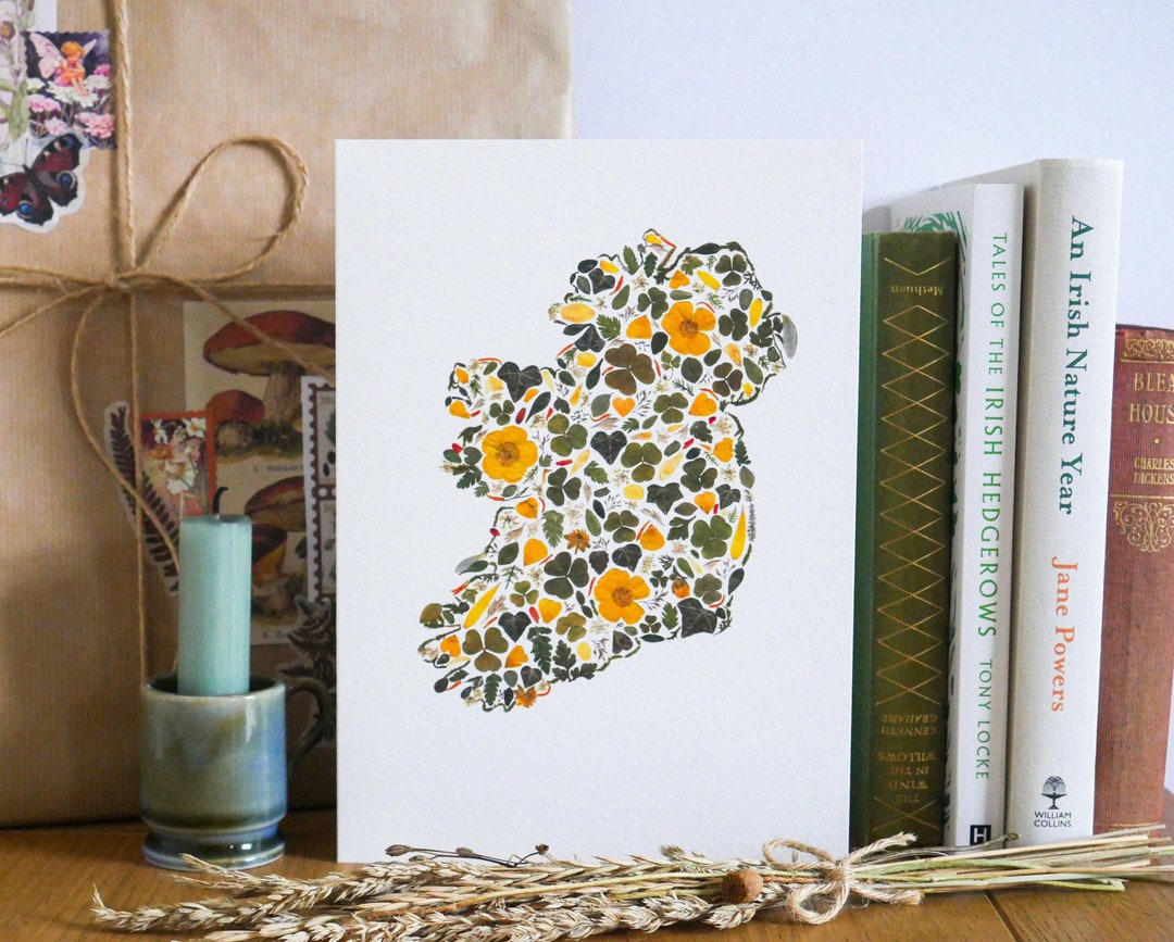 Pressed Flower Map of Ireland Card, St Patrick’s Day Card, Celtic Art ...