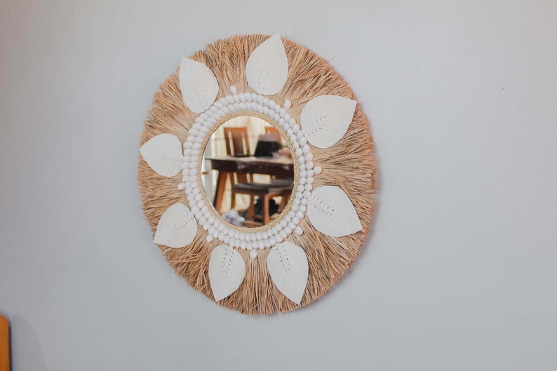 Bohemian Mirror Set of Wall Decor, Raffia Sun Mirror, Fringe Decoration ...