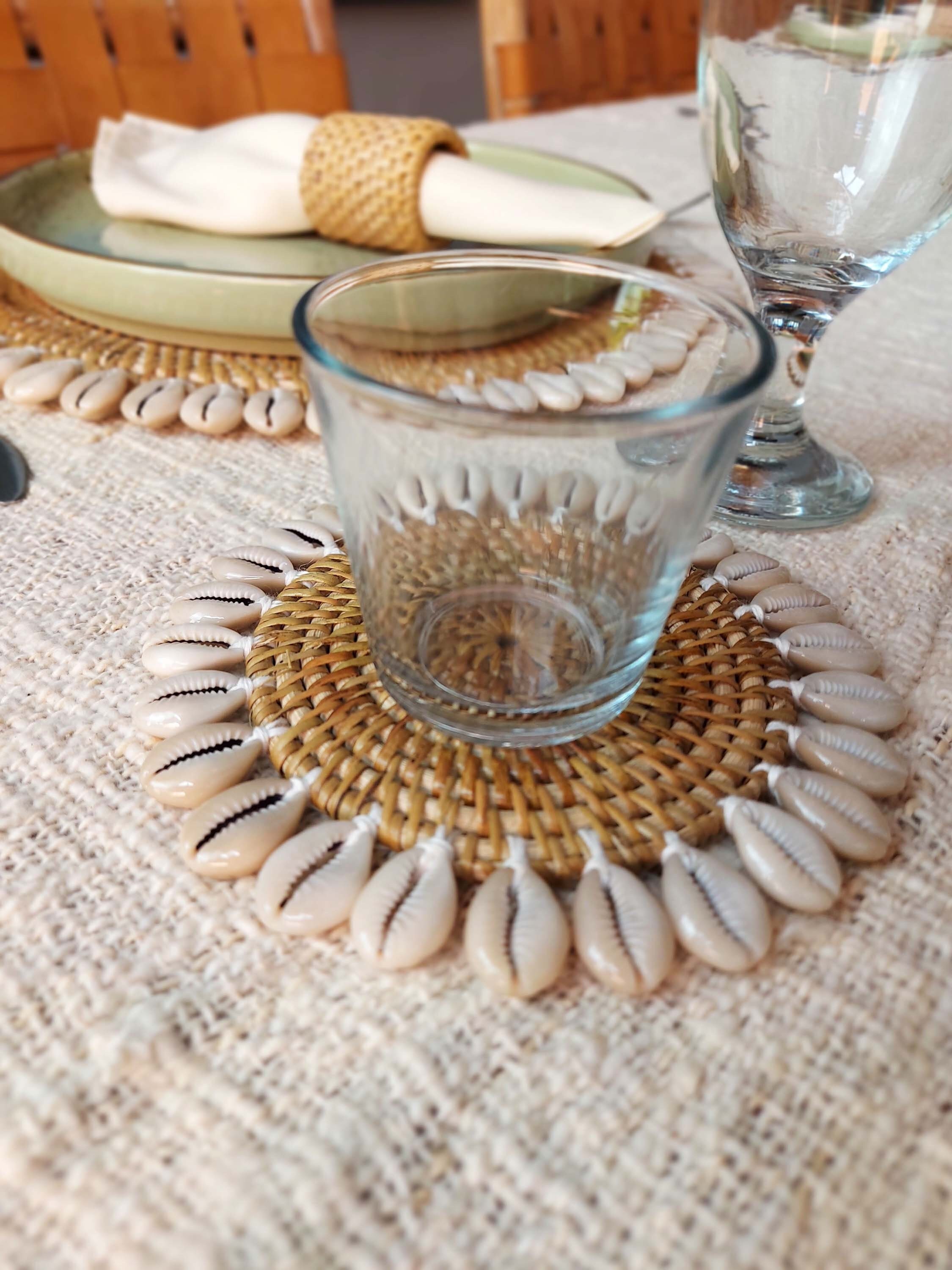 Unique Set Rattan Coaster With Cowrie Shell Accents, Eco-friendly ...