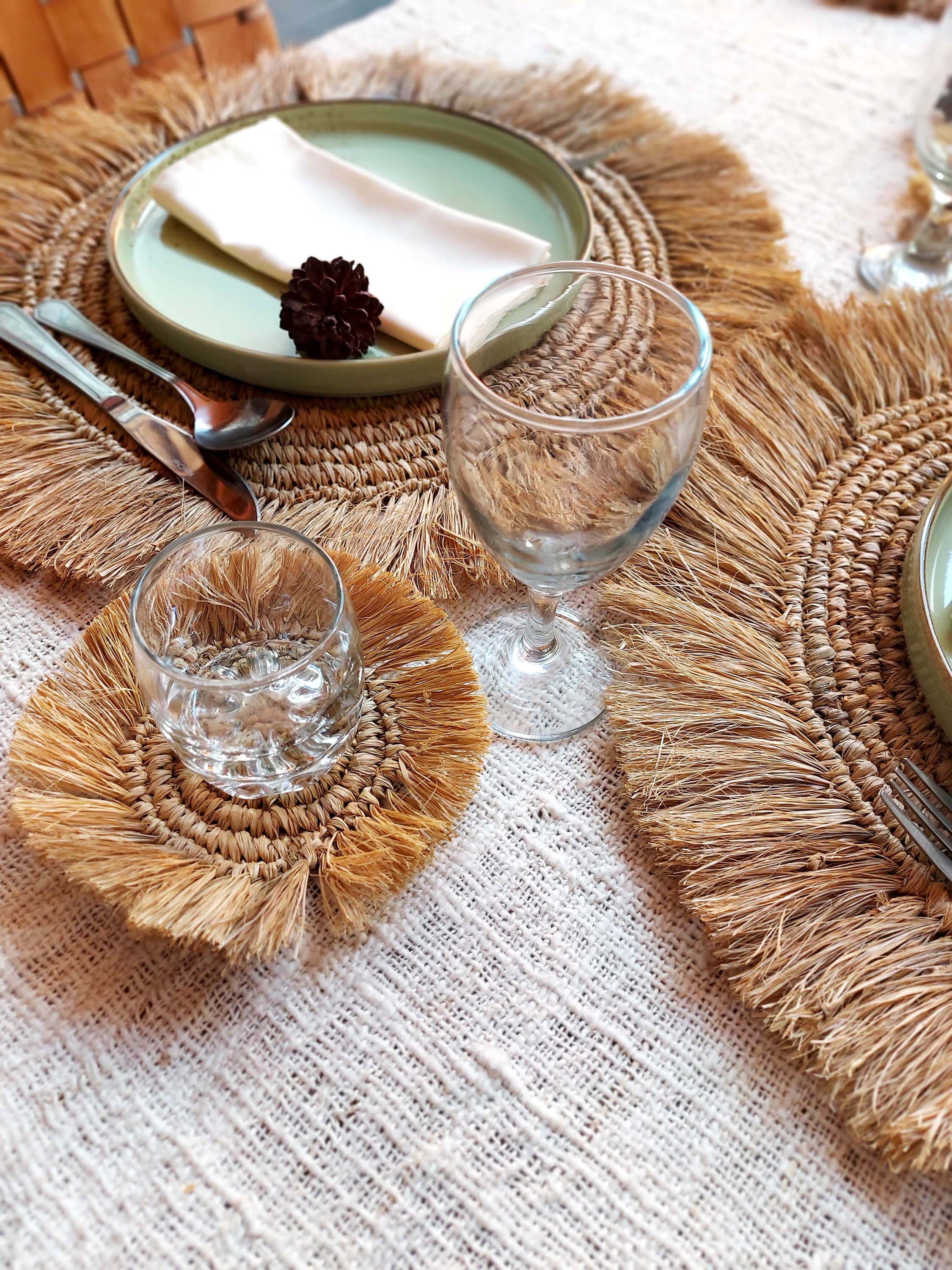 Natural Straw Boho Placemats With Fringes, Woven Placemats Set of 4 ...
