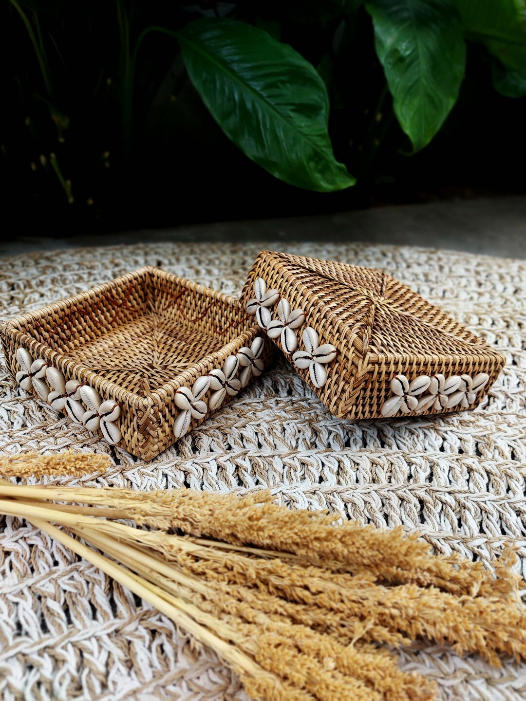 Small Rattan Tray With Cowrie Shell's, Small Tray for SPA Kits, Small ...