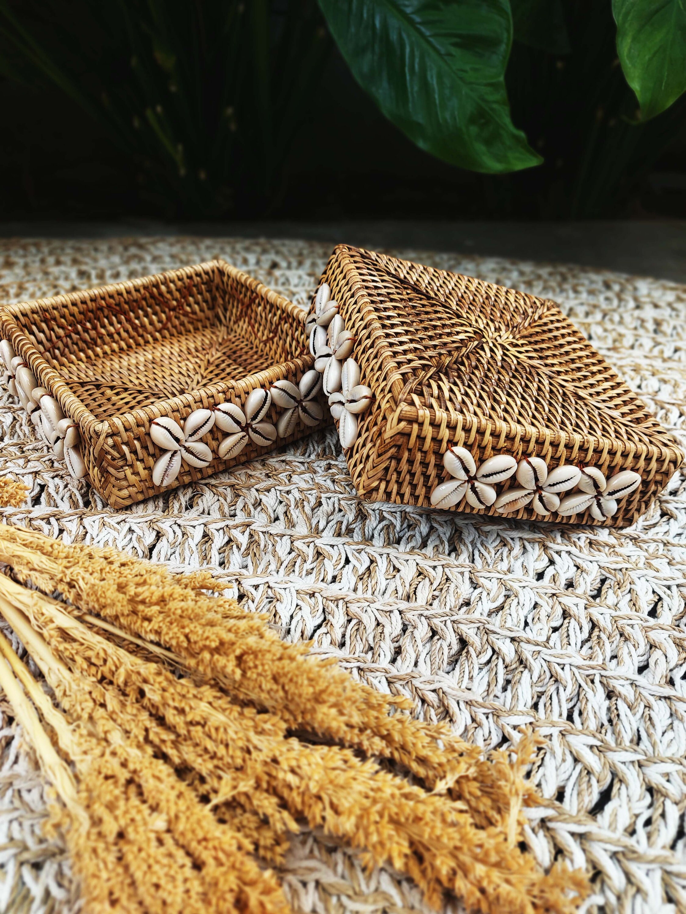Small Rattan Tray With Cowrie Shell's, Small Tray for SPA Kits, Small ...