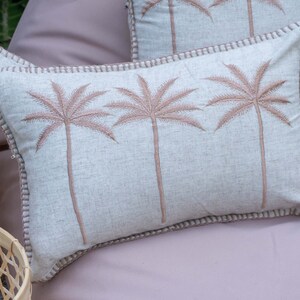 Embroidered Palm Tree Linen Cushion Cover, Handstitched Edges - Etsy