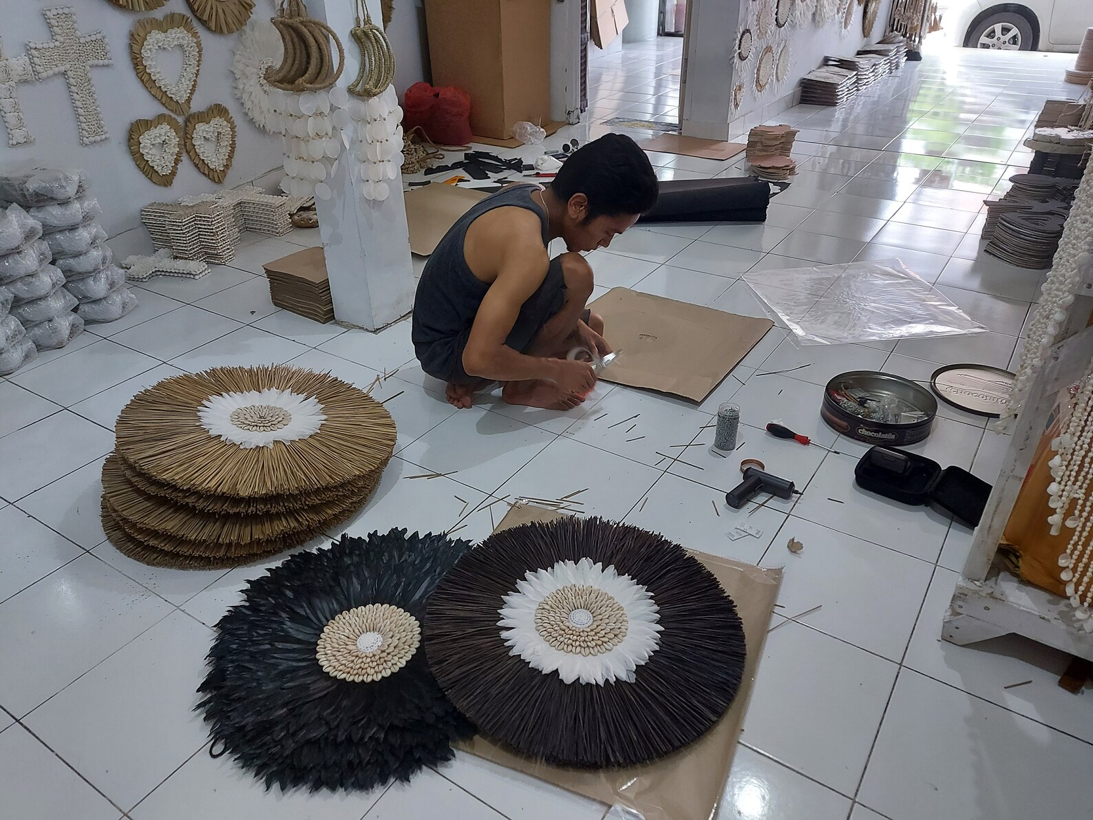 Bohemian Mirror Set of Wall Decor, Raffia Sun Mirror, Fringe Decoration ...