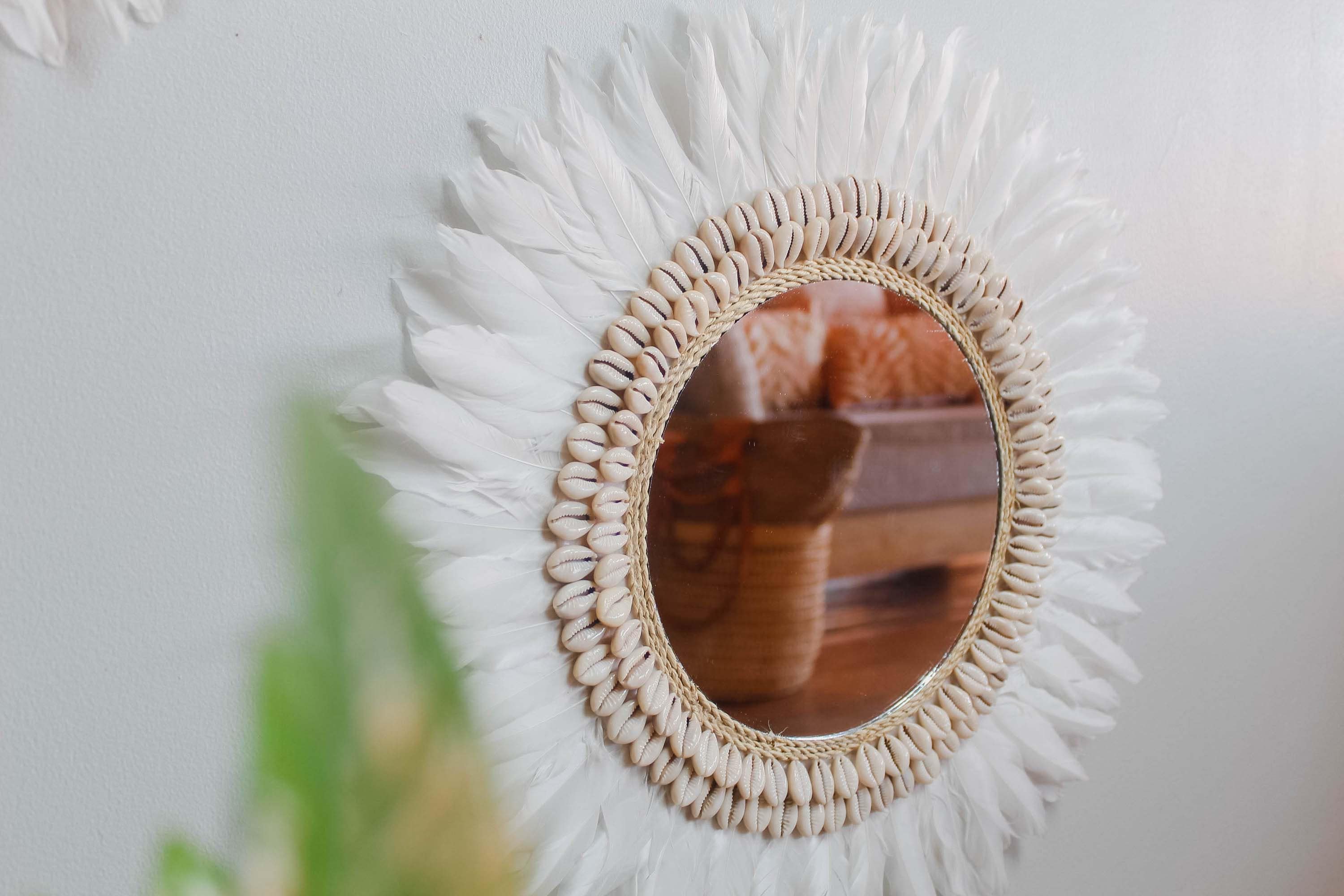 Art Deco Mirror Set, Bohemian Mirror, Feather Wall Art, White JUJU ...