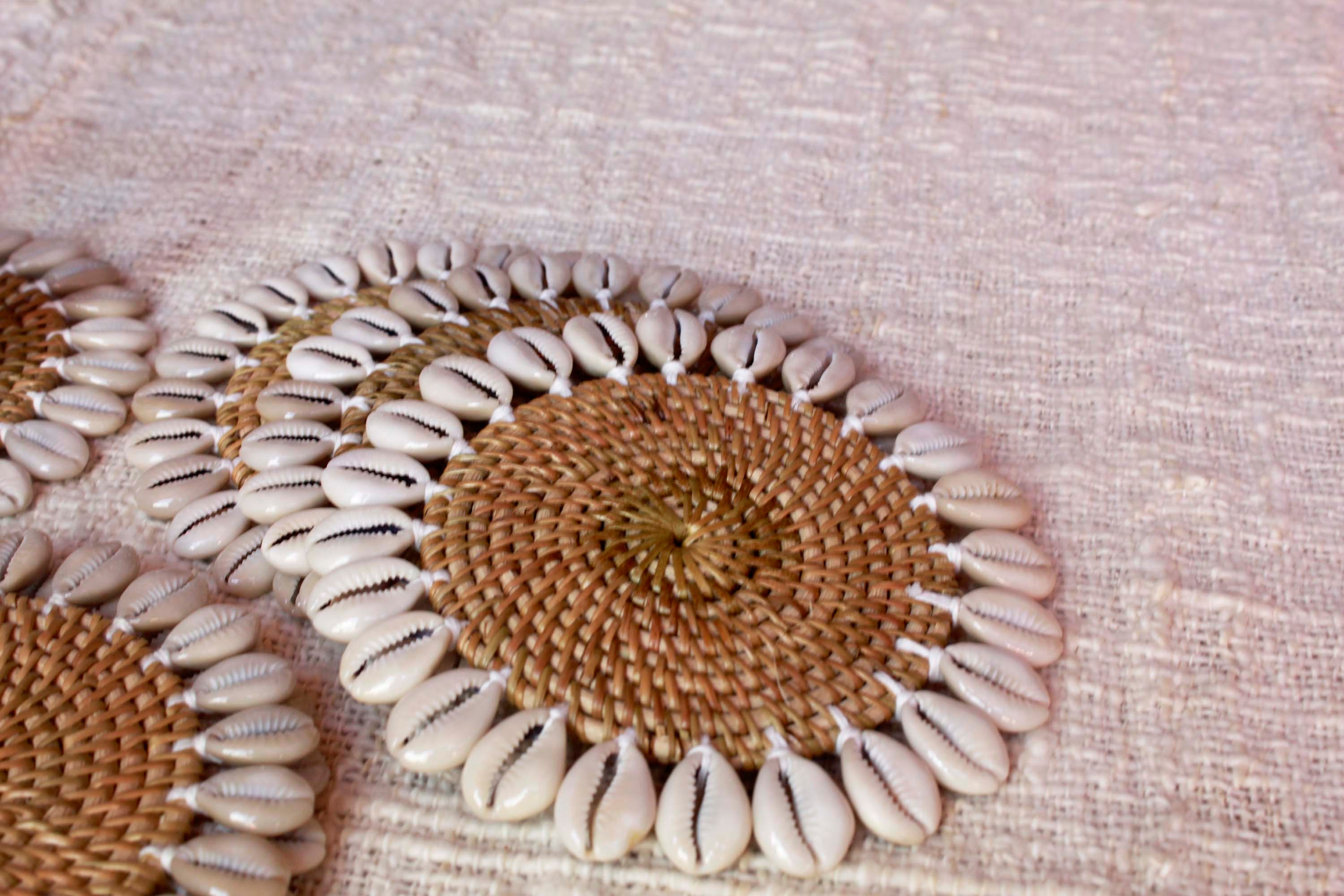 Unique Set Rattan Coaster With Cowrie Shell Accents, Eco-friendly ...