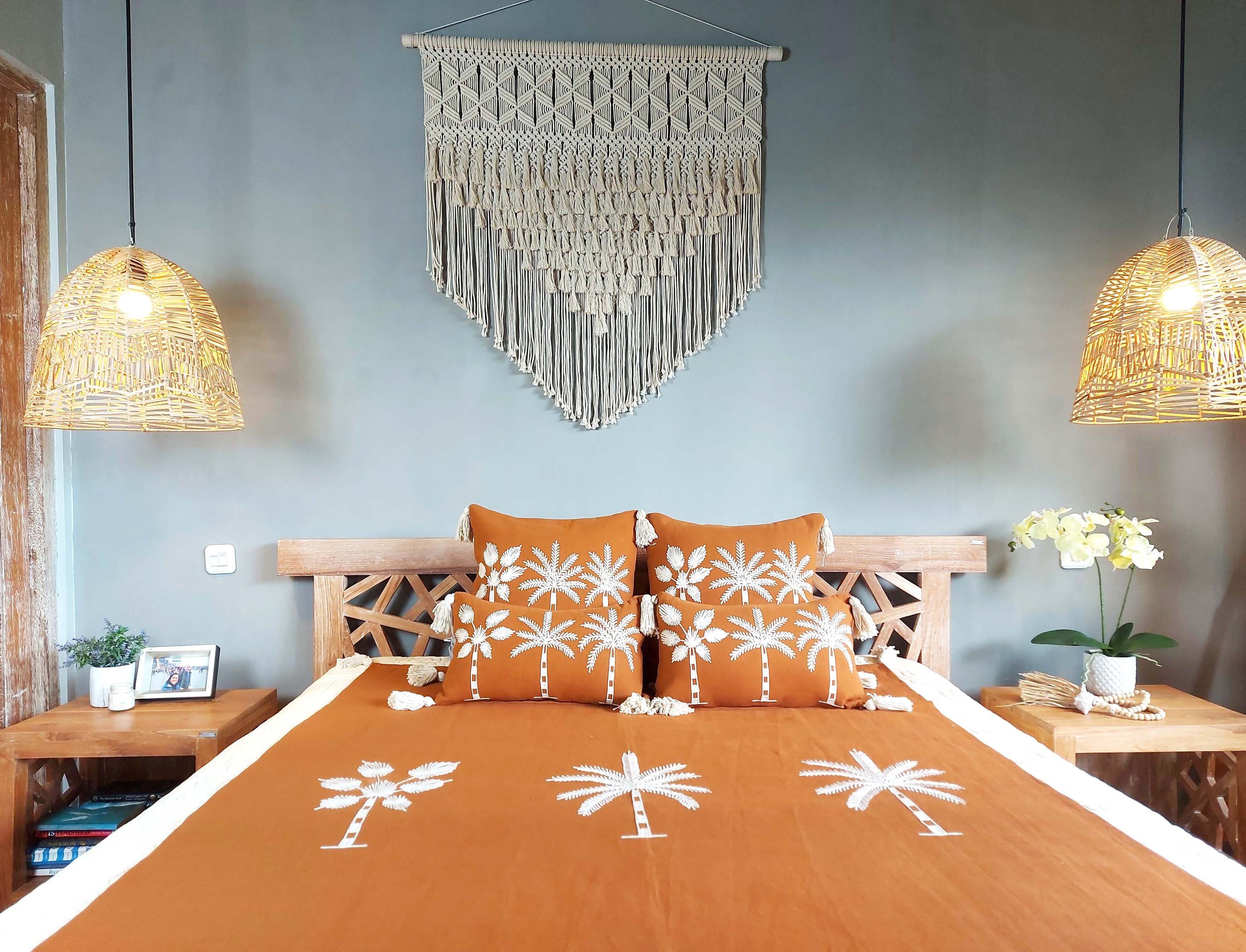 Cotton Waving Palm Tree Queen Boho Bedding Set, Tropical Style Brown ...