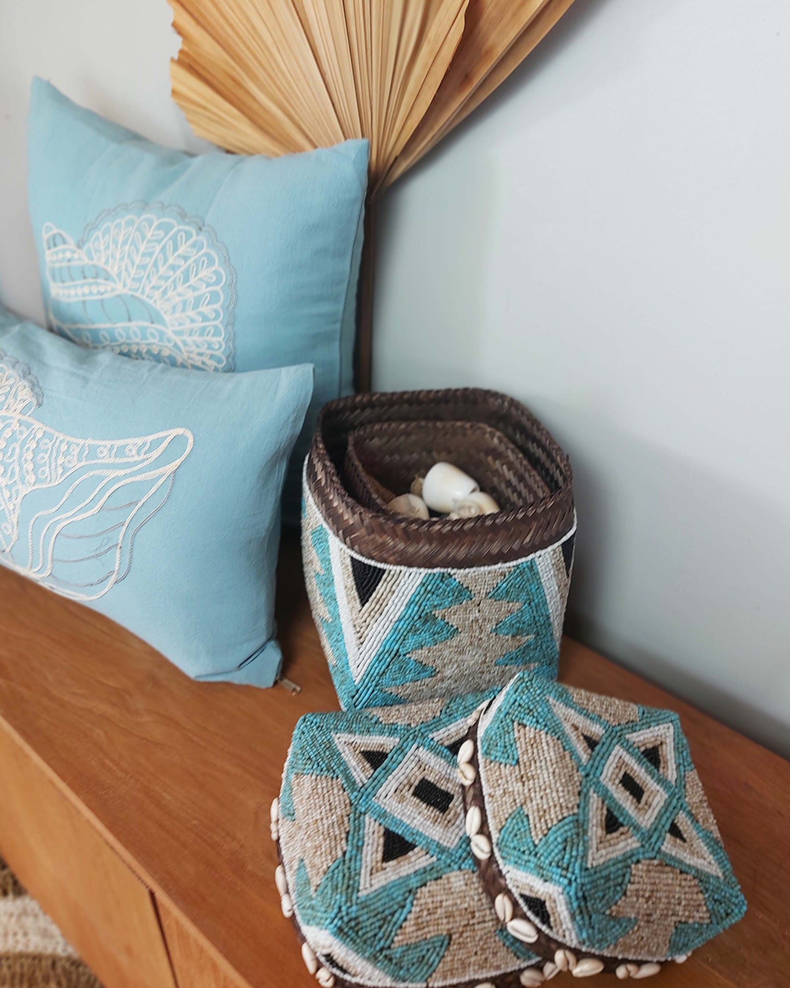 Home Decor Package in Bali Beaded Bamboo Box for Home Furnishings, Blue ...