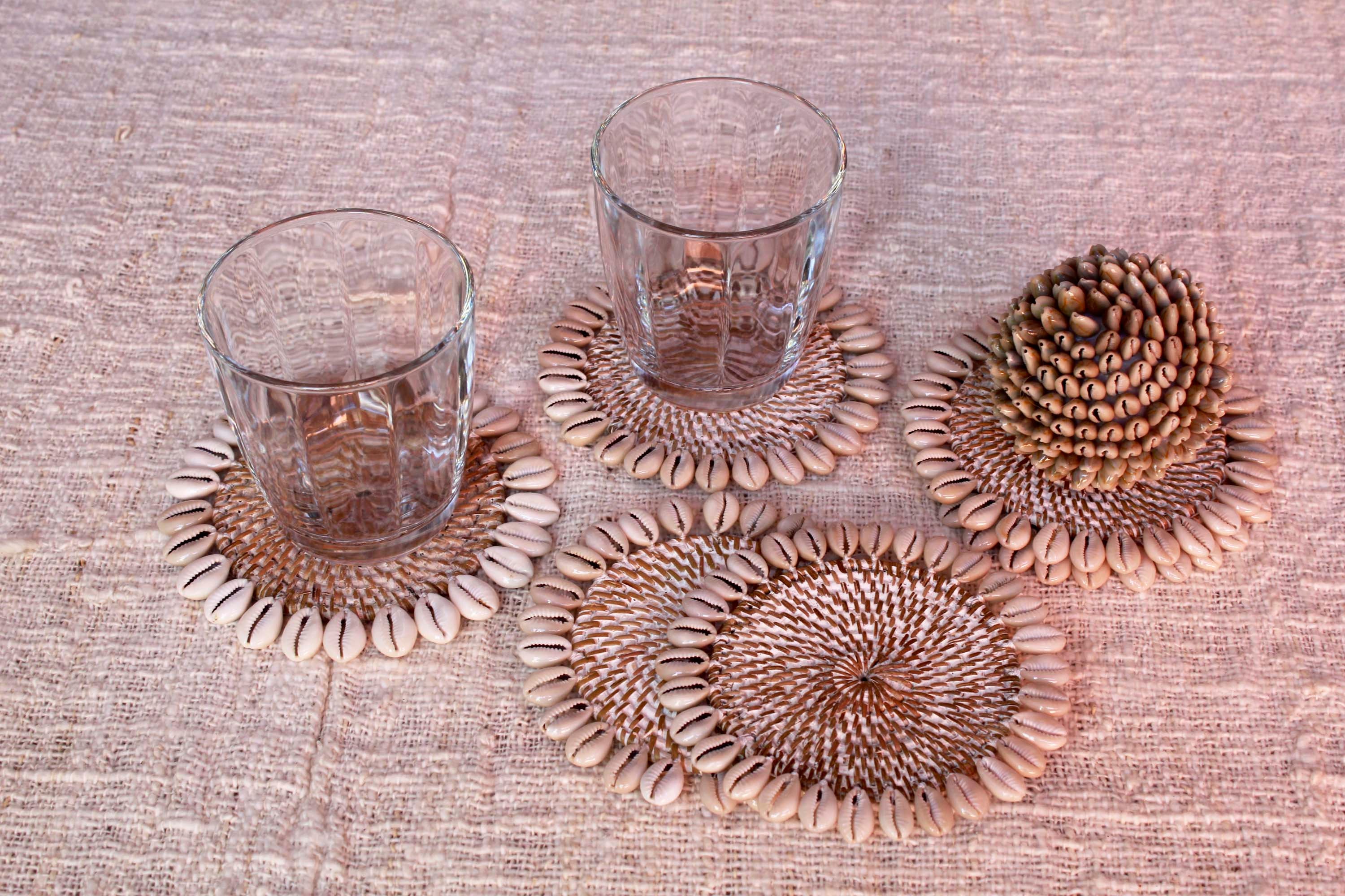 Unique Set Rattan Coaster With Cowrie Shell Accents, Eco-friendly ...