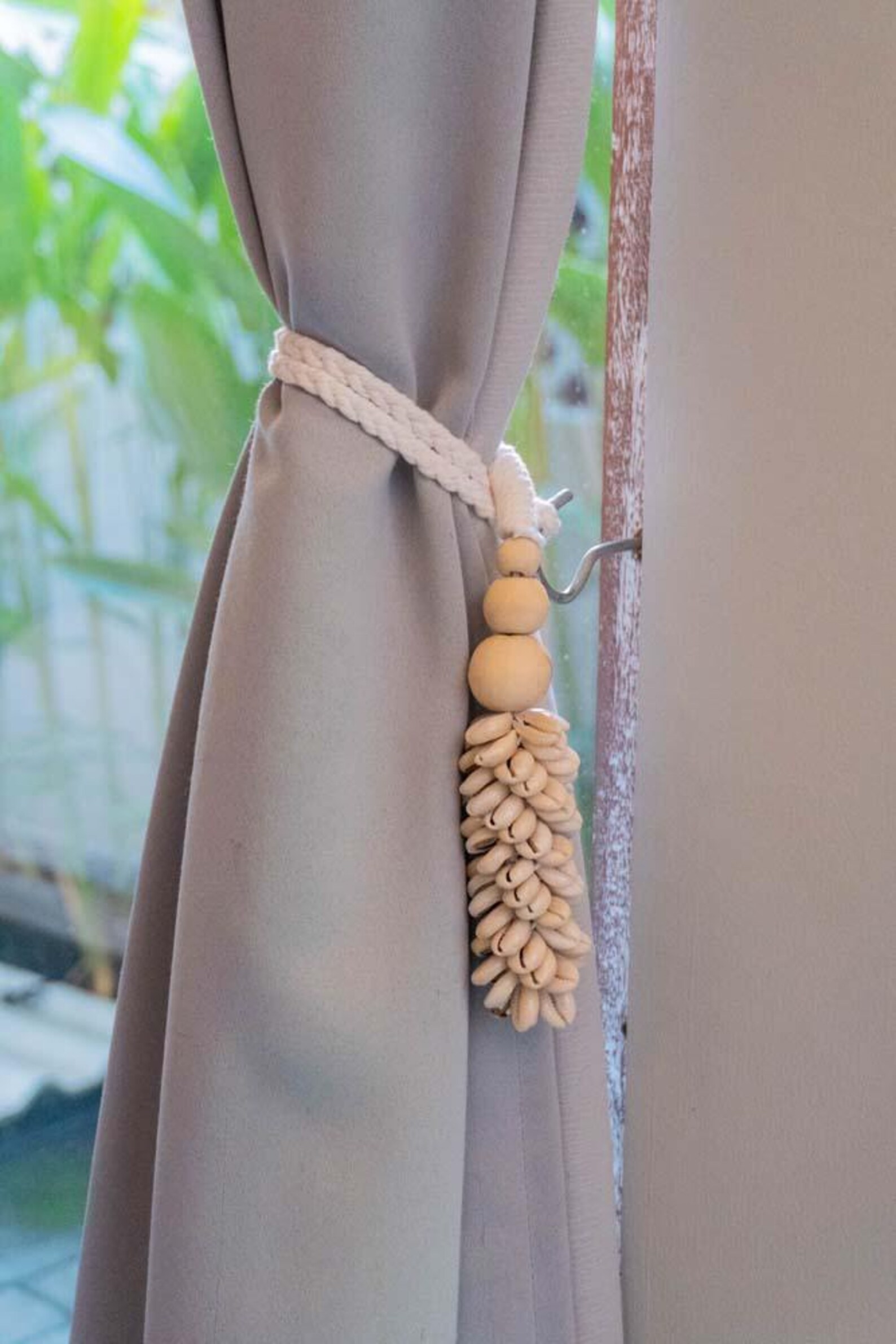 Pair of Boho Tieback Curtains Cowrie Shells, Cute Window Treatment for ...