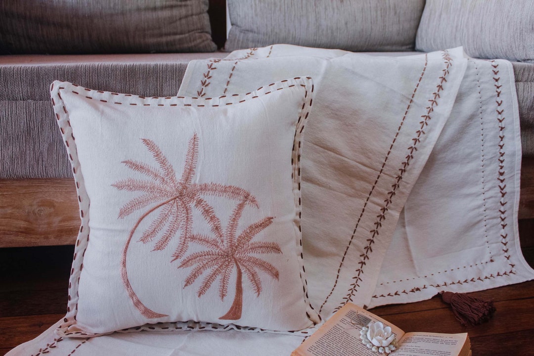 Talia-embroidered Palm Tree Cushion, Palm Tree Pillow, Tropical Unique ...