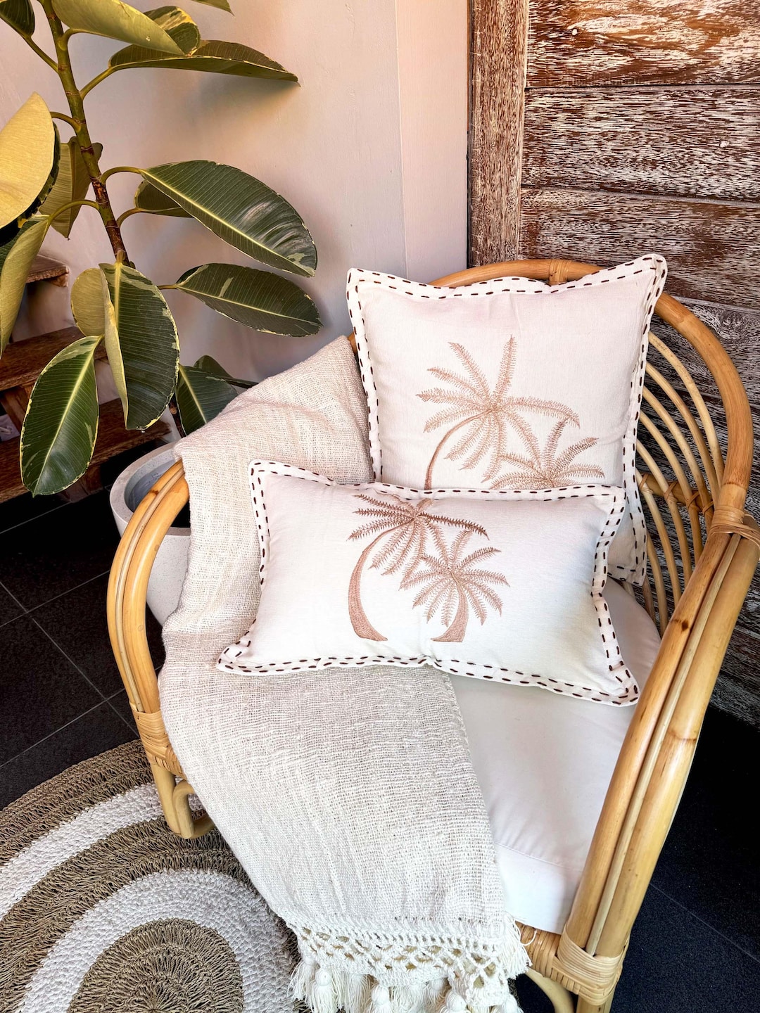 Talia-embroidered Palm Tree Cushion, Palm Tree Pillow, Tropical Unique ...