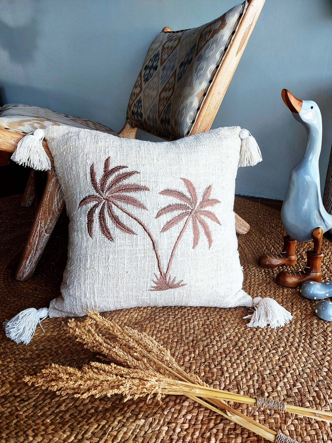 Embroidery Cushion Cover Square Shape Cushion Cover Tassel - Etsy