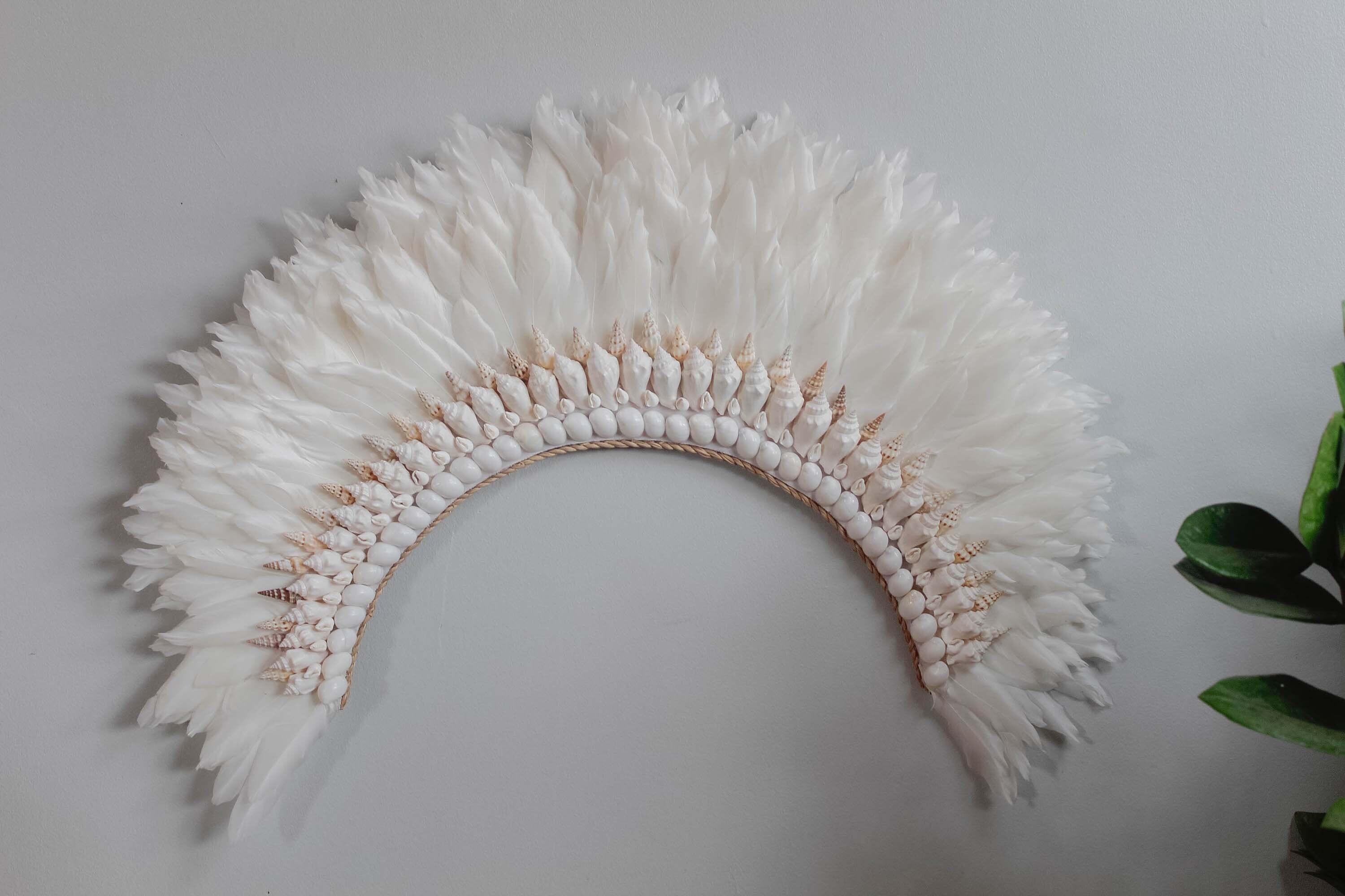 Half Circle Feather Wall Decor, Ethnic Inspired Wall Hanging, Seashell ...